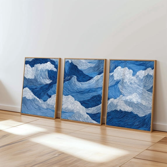 Ocean Wave Wall Art Blue Sea Coastal Nautical Water Artwork Abstract ...