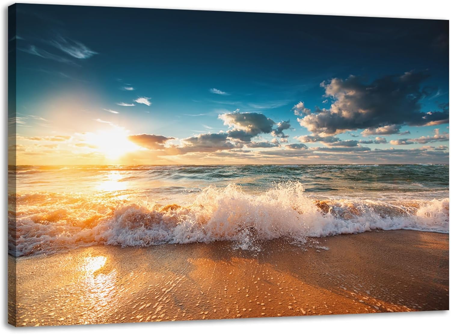 Ocean Wave Wall Art Canvas Coastal Decor Beach Sunset Theme Pictures ...