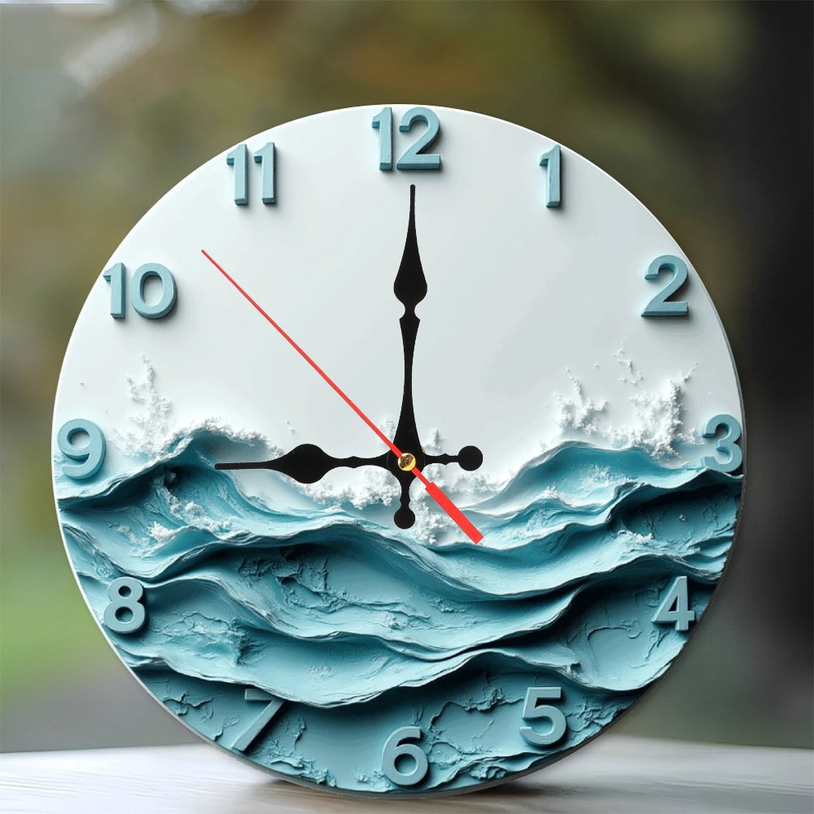 Ocean Wave Wall Clock 2D Art Home Decor 10-Inch Silent Wooden Wall ...