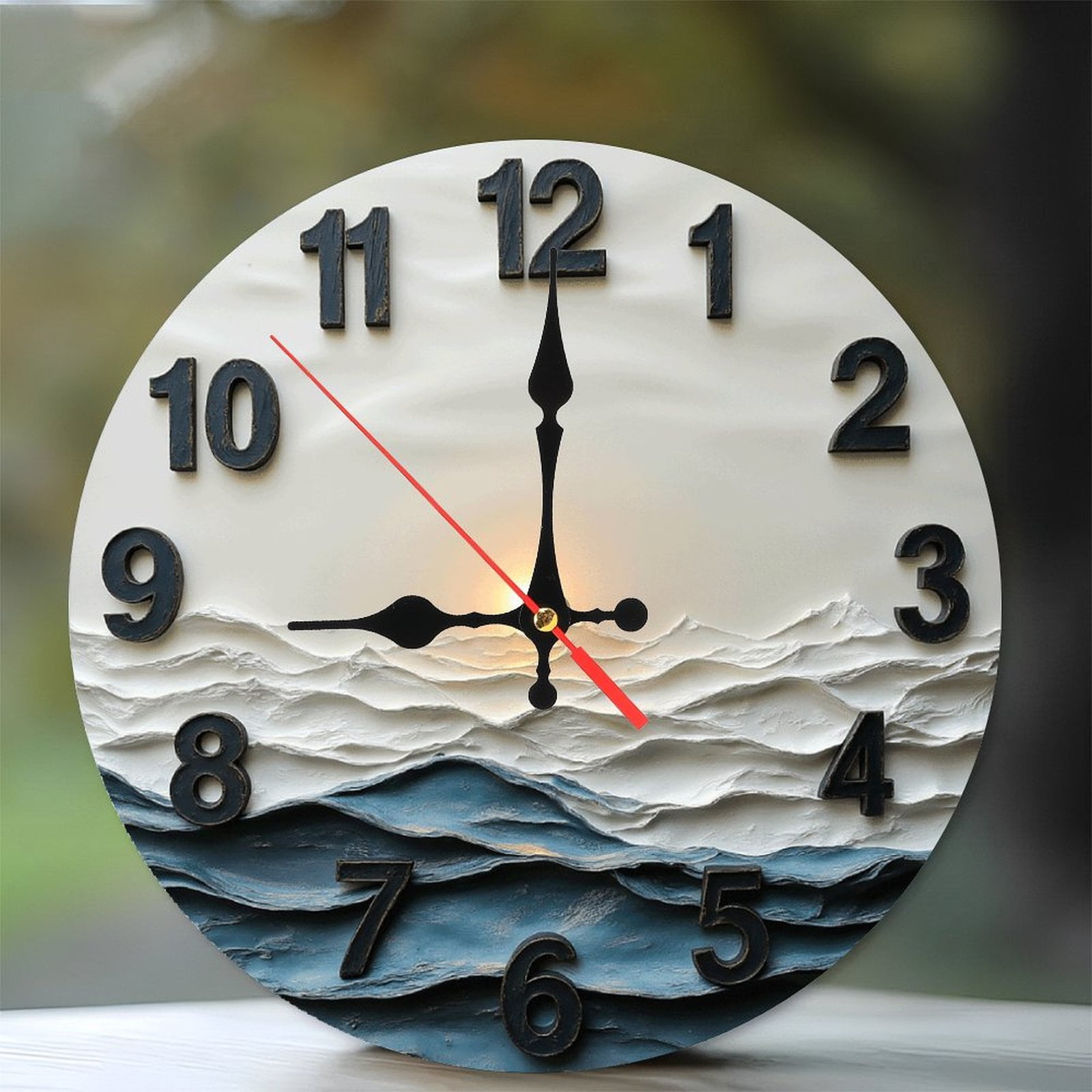 Ocean Wave Wall Clock with 2D Design for Home Decor 10-Inch Silent ...