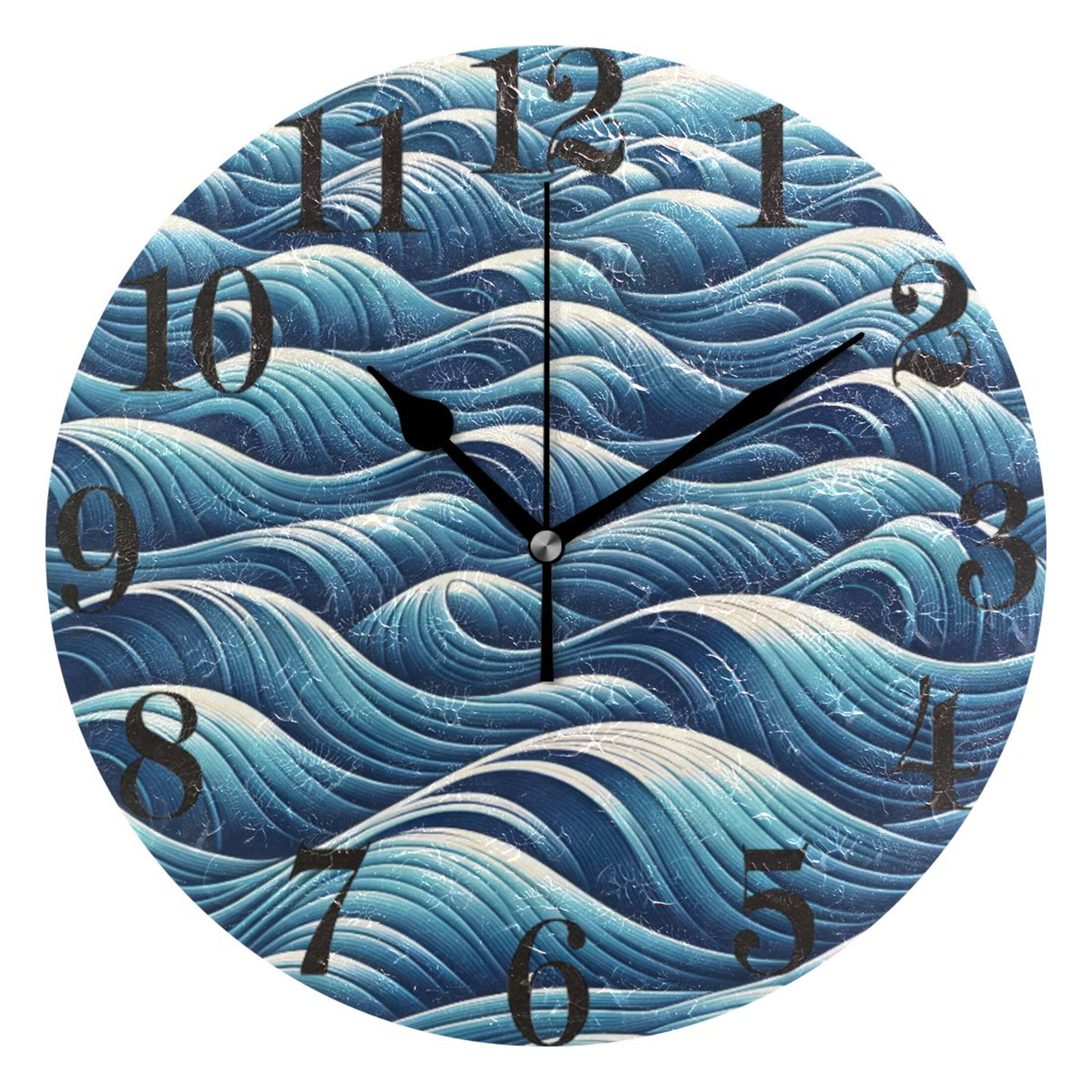Ocean Wave Wall Clock 9.8 inch Battery Operated Clocks Non-Ticking ...