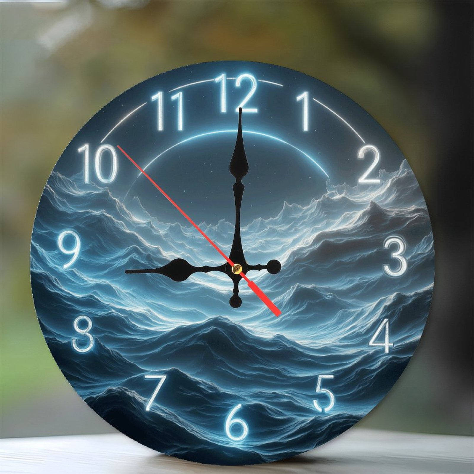 Ocean Wave Wall Clock Decorative Home Art 10-Inch Silent Wooden Wall ...