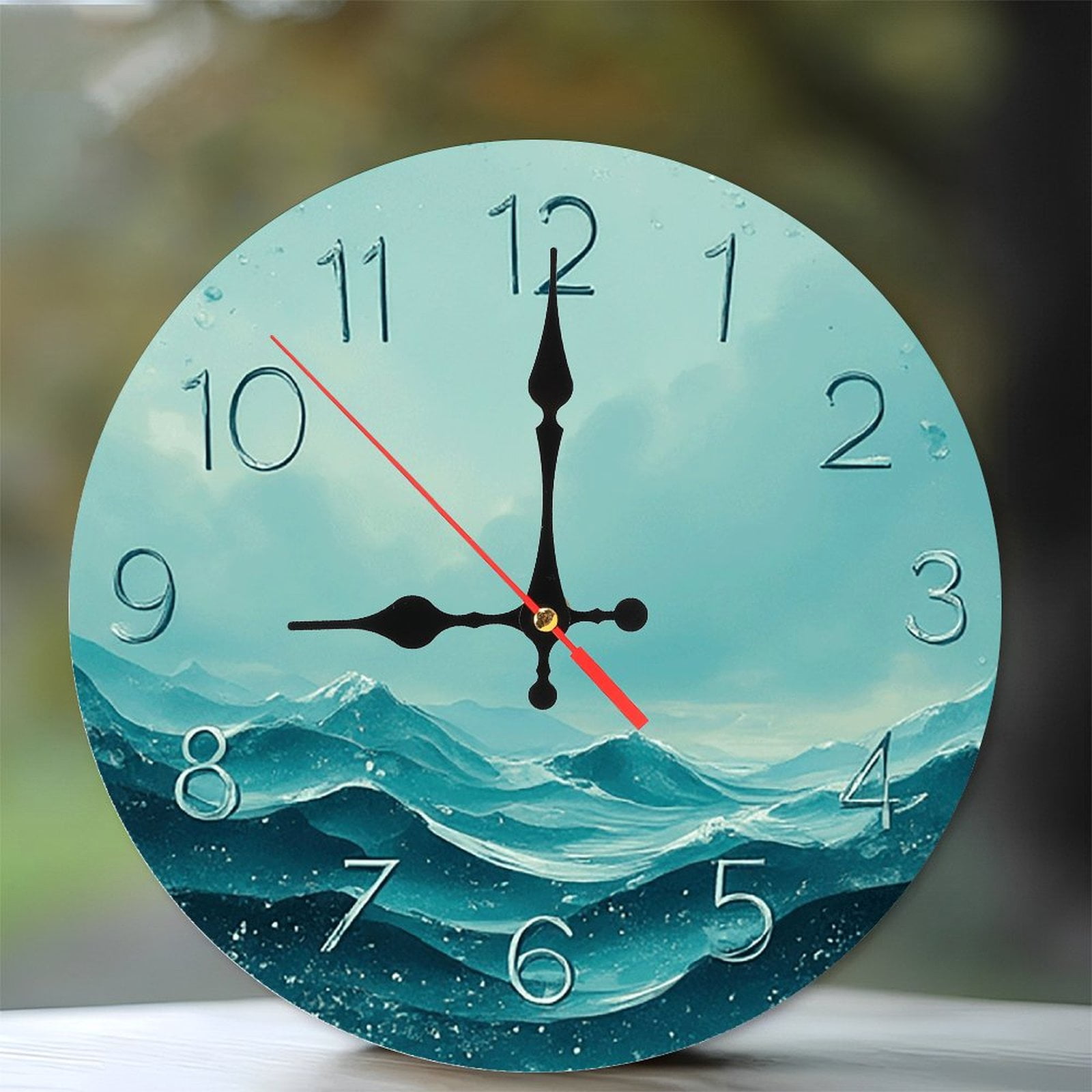 Ocean Wave Wall Clock Home Decor 10-Inch Silent Wooden Wall Clock ...