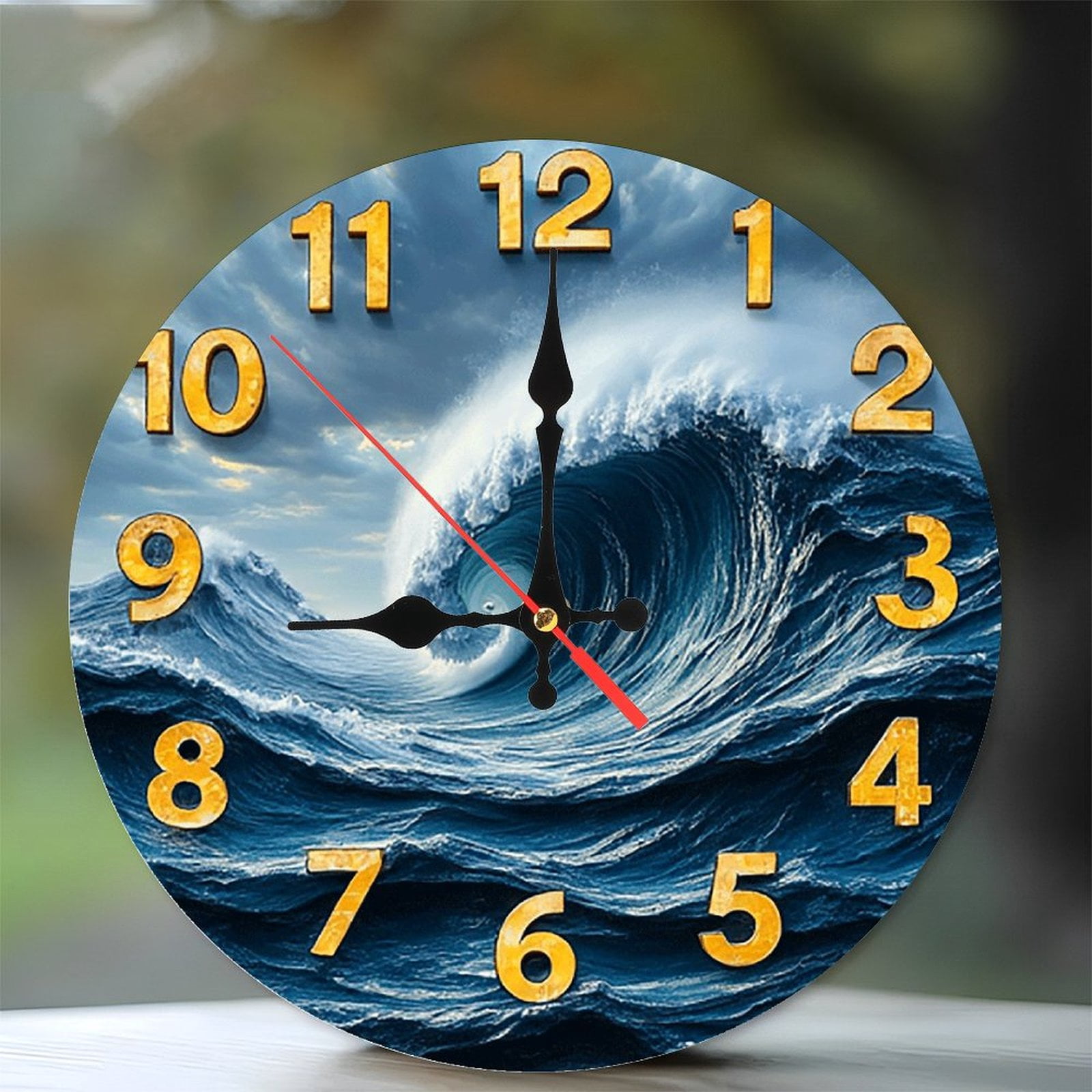 Ocean Wave Wall Clock Home Decor 10-Inch Silent Wooden Wall Clock ...