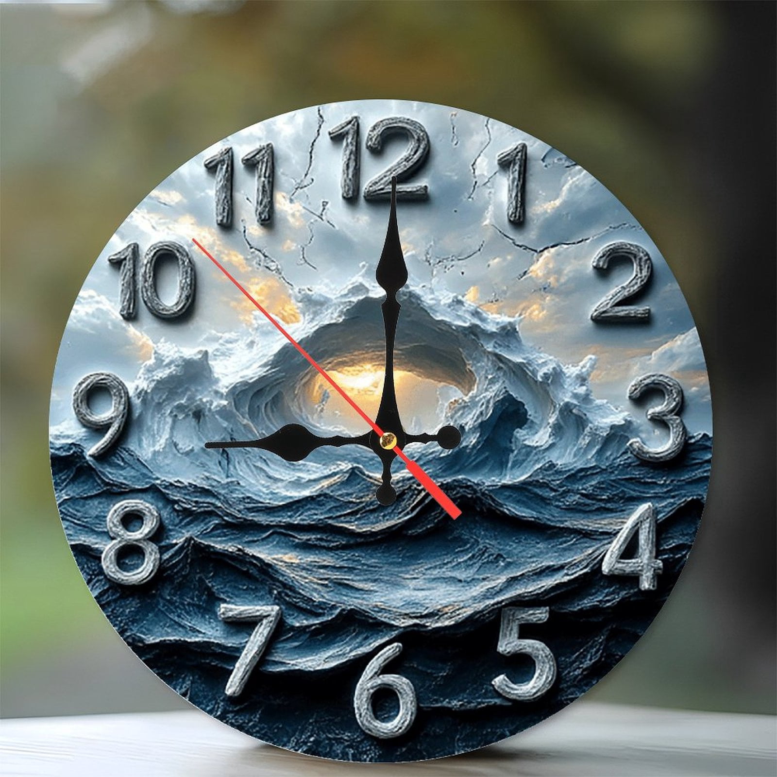 Ocean Wave Wall Clock Home Decor 10-Inch Silent Wooden Wall Clock ...