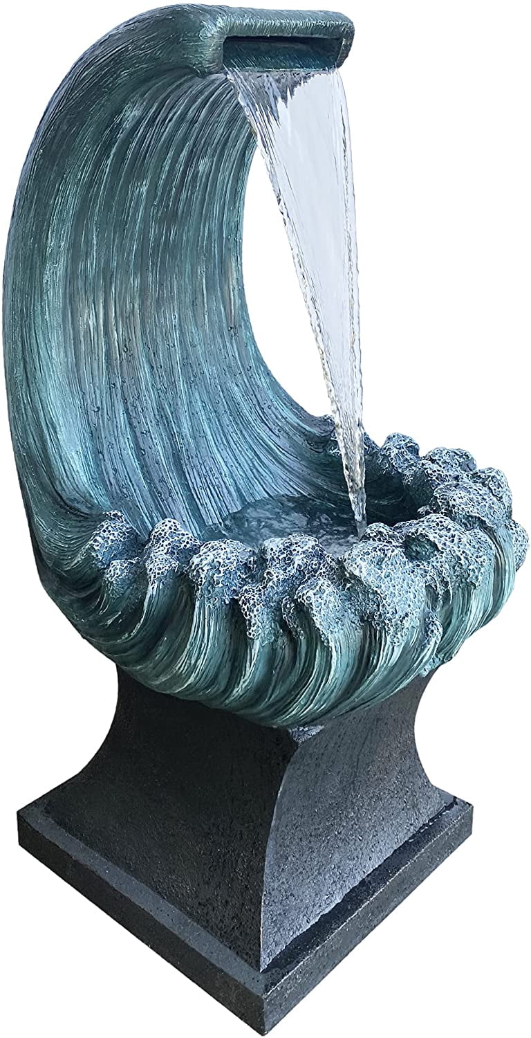 Ocean Wave Water Fountain with LED Light - Fiberglass Resin Outdoor ...