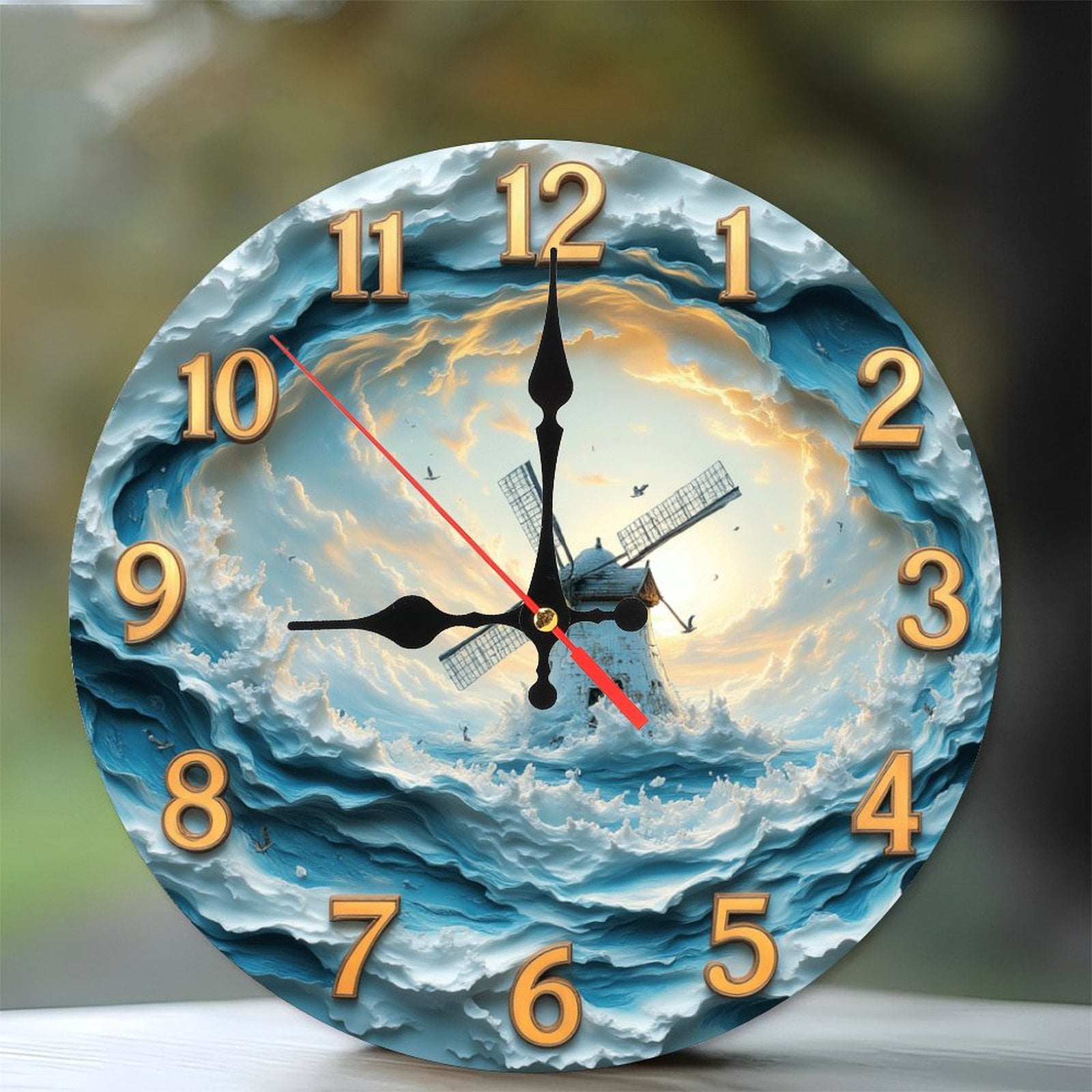 Ocean Wave Windmill Wall Clock Artistic Home Decor 10-Inch Silent ...