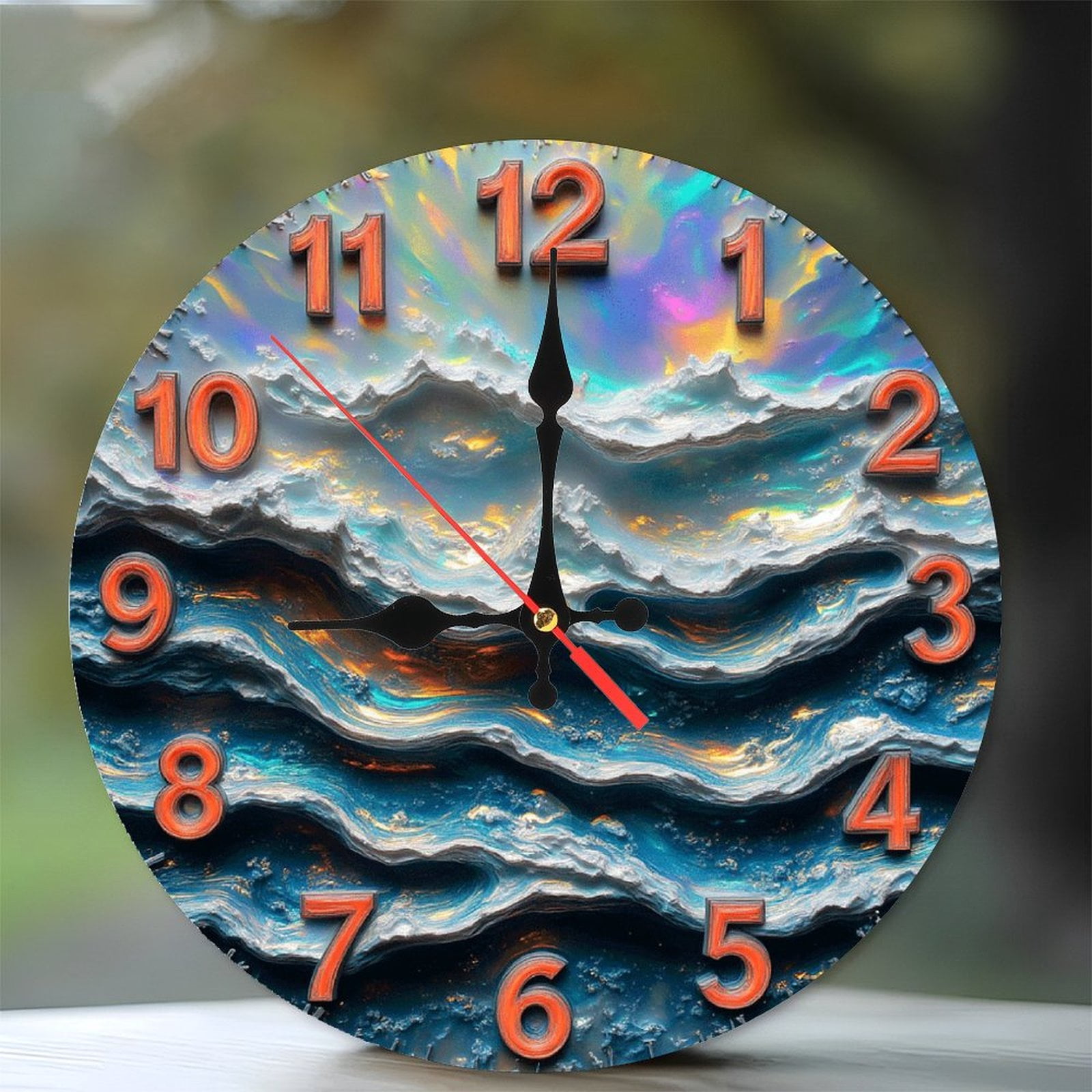 Ocean Waves 2D Wall Clock Home Decor Art 10-Inch Silent Wooden Wall ...