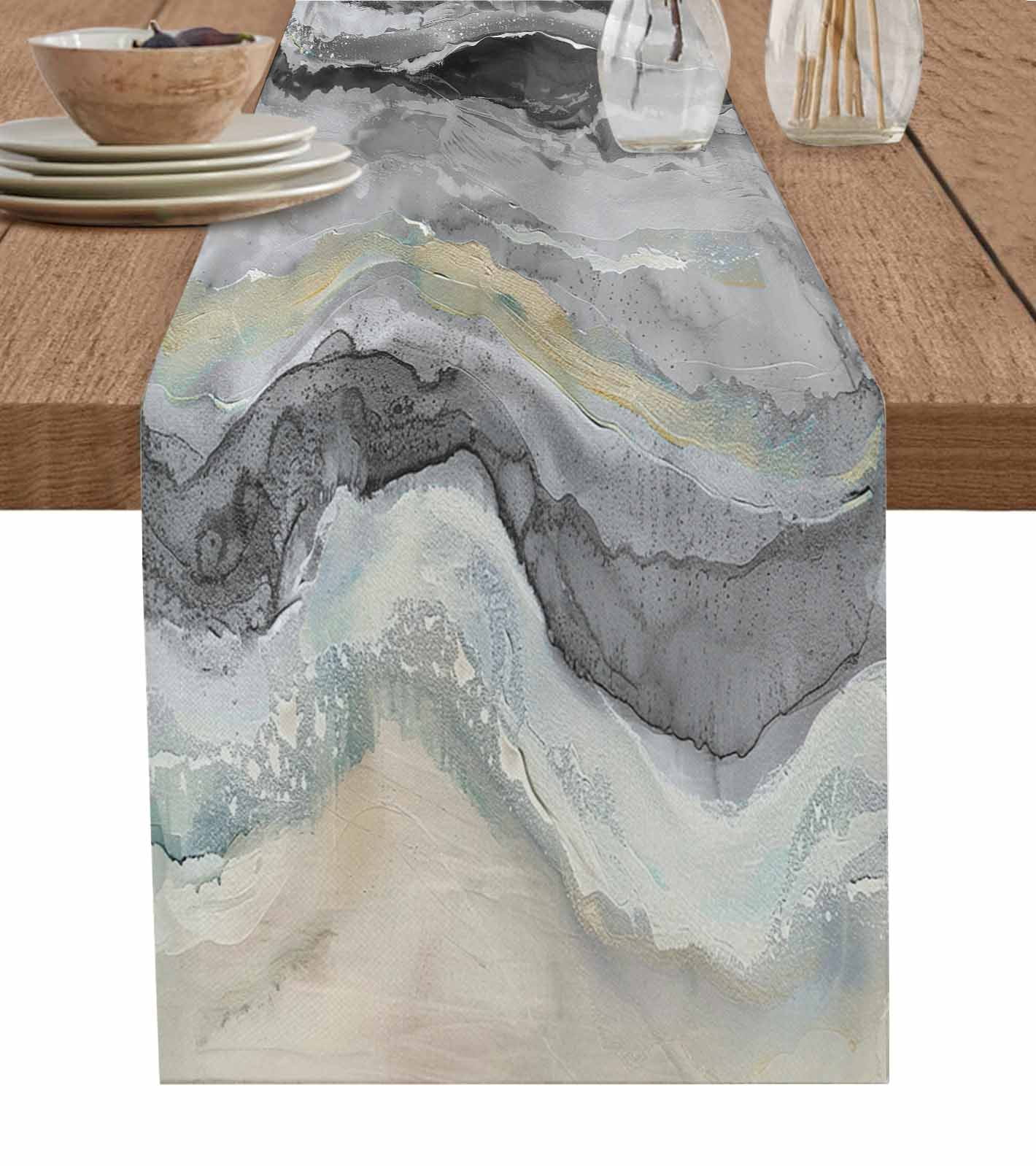 Ocean Waves And Beach Gradient Abstract Gray Table Runner Home Wedding ...