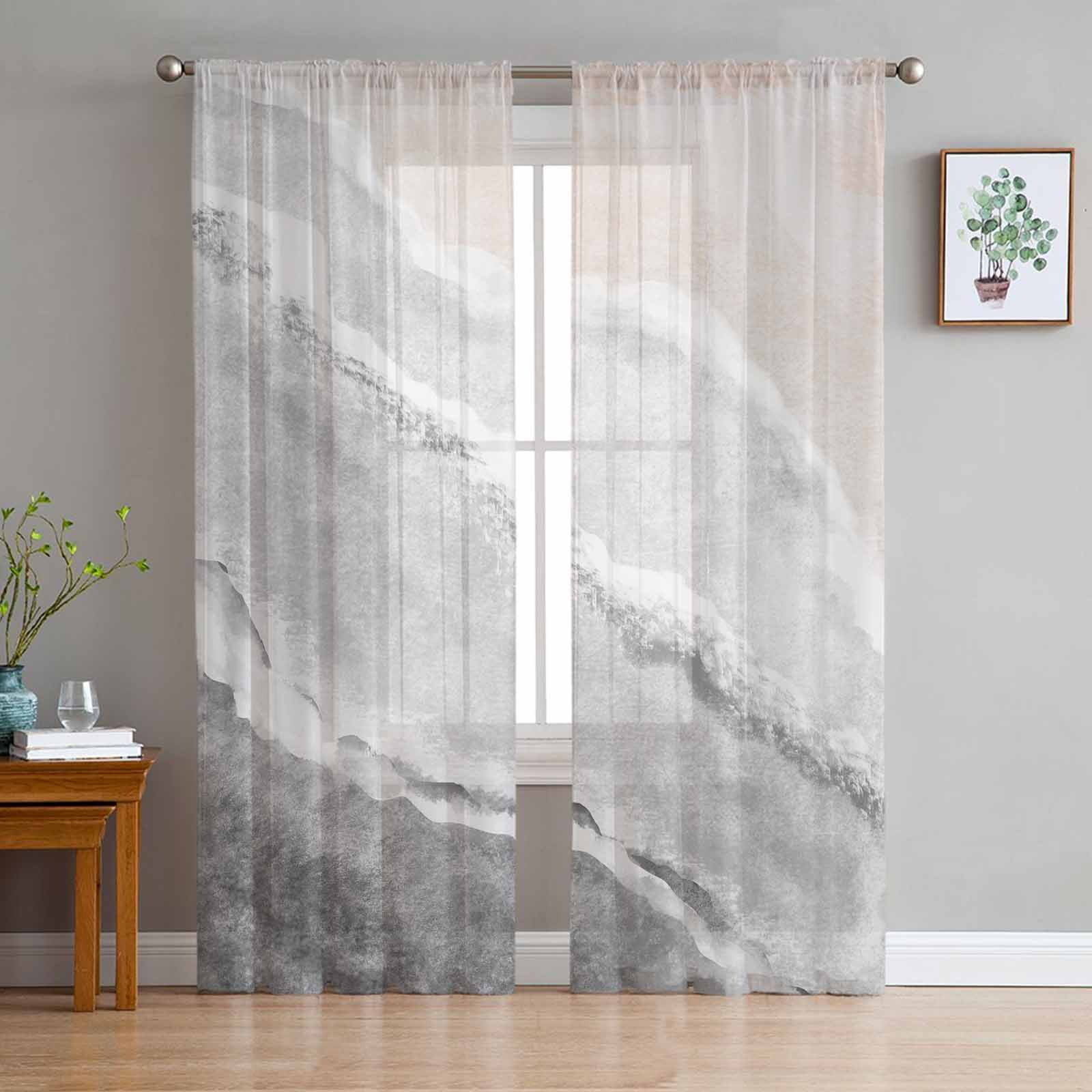 Ocean Waves And Beach Gray Gradient Sheer Curtains for Living Room ...