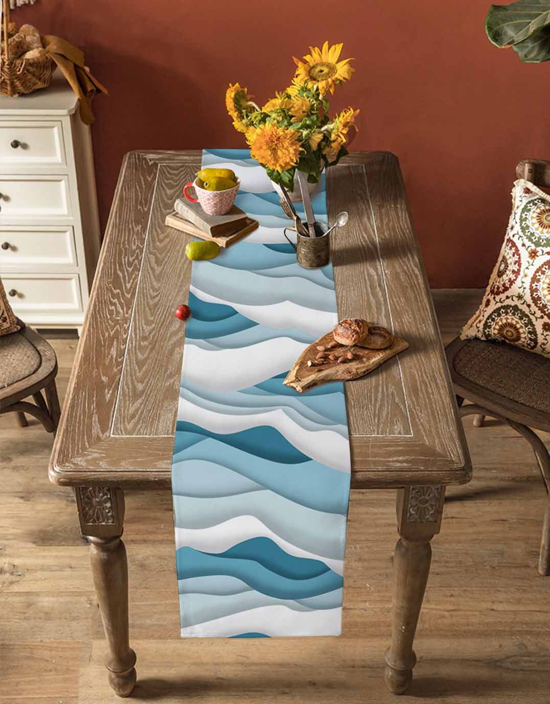 Ocean Waves And Waves Table Runner Cotton Lin Wedding Table r ...