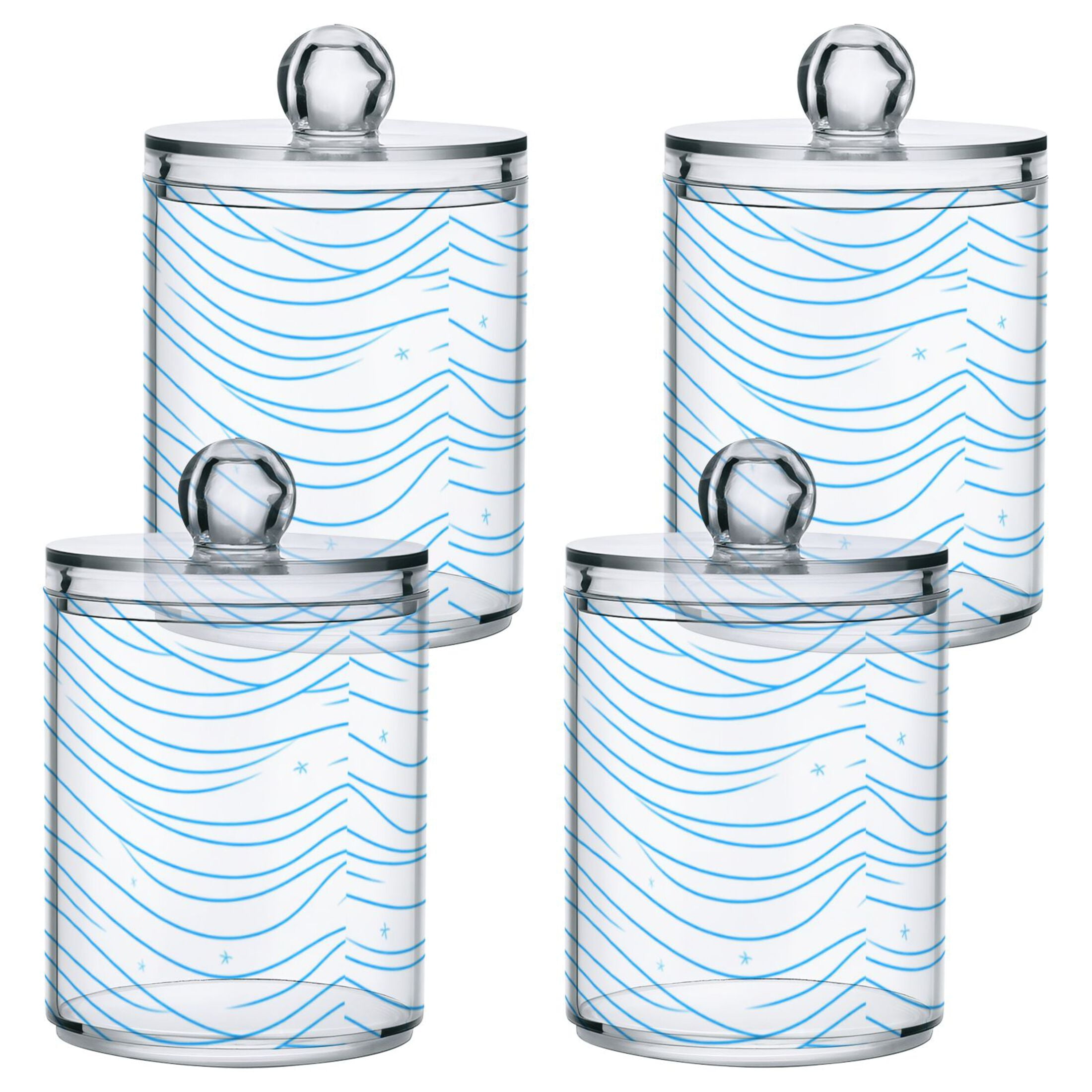 Ocean Waves Bathroom Canisters Set of 4 Translucent Plastic Storage for ...