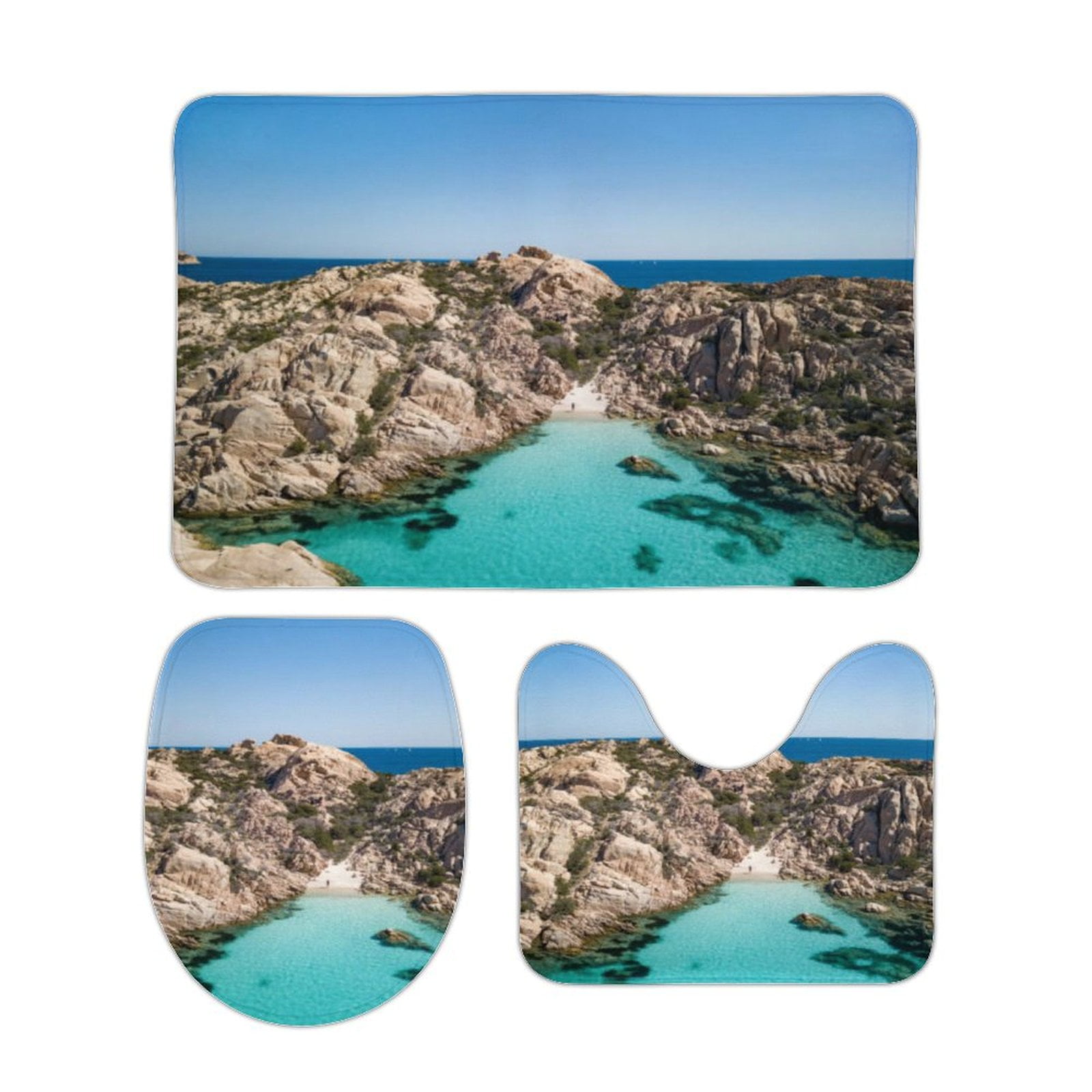 Ocean Waves Beach Blue Sea Bathroom Mats Set 3-piece Bath Mats ...