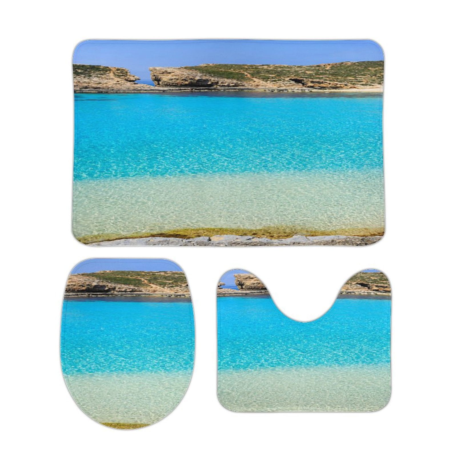 Ocean Waves Beach Blue Sea Bathroom Rugs Set 3 Piece with Non-Slip Bath ...
