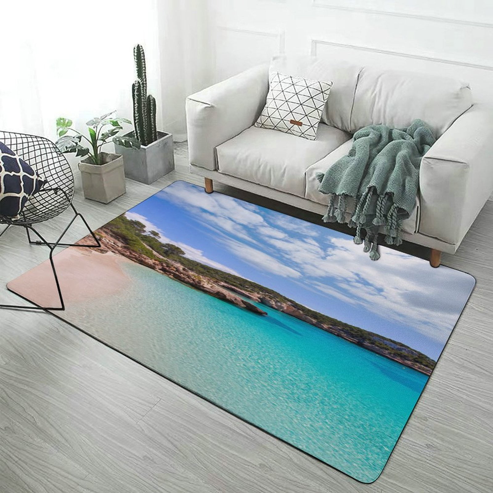 Ocean Waves Beach Blue Sea Carpet Style Living Room Bedroom Rug Modern ...