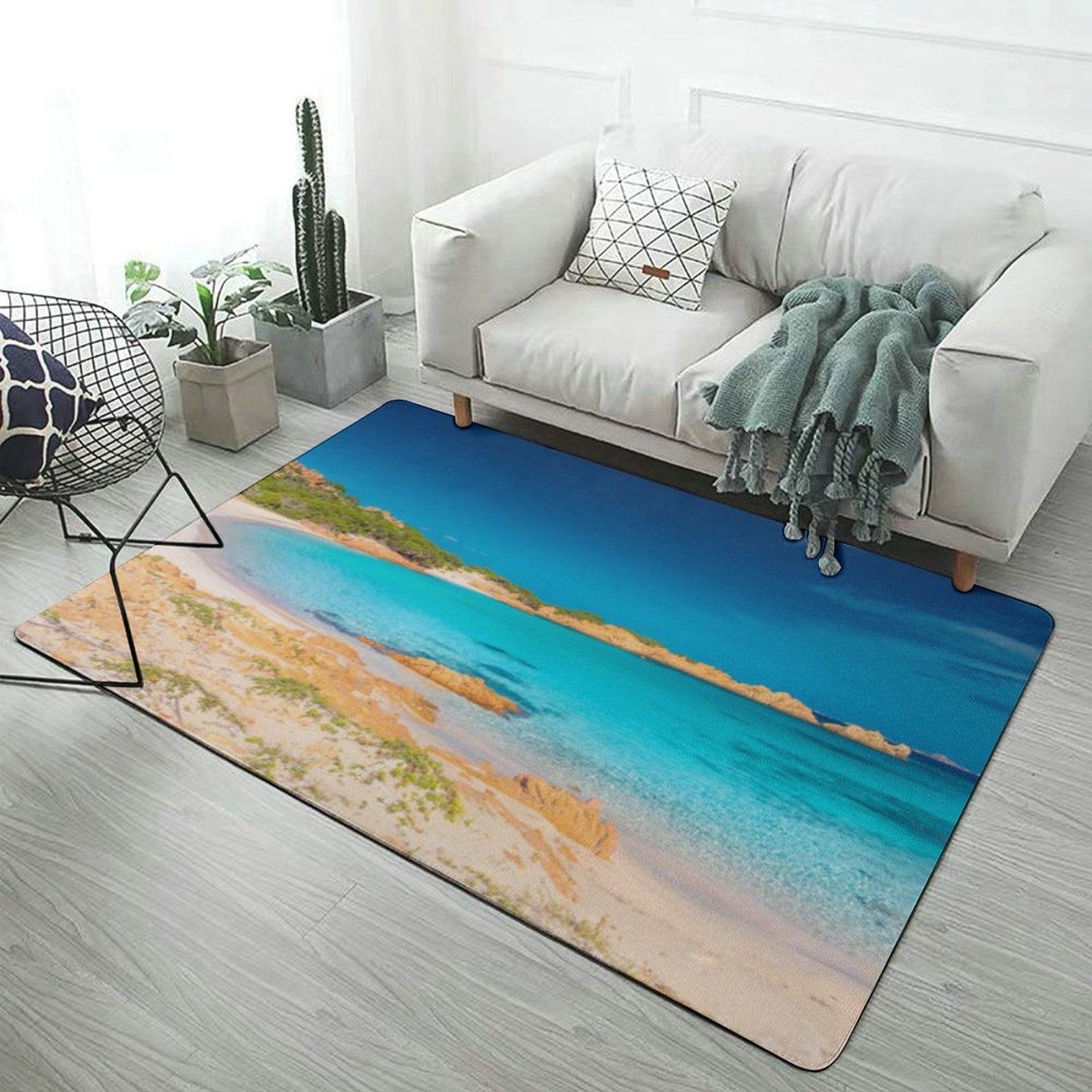 Ocean Waves Beach Blue Sea Carpet Style Living Room Bedroom Rug Modern ...