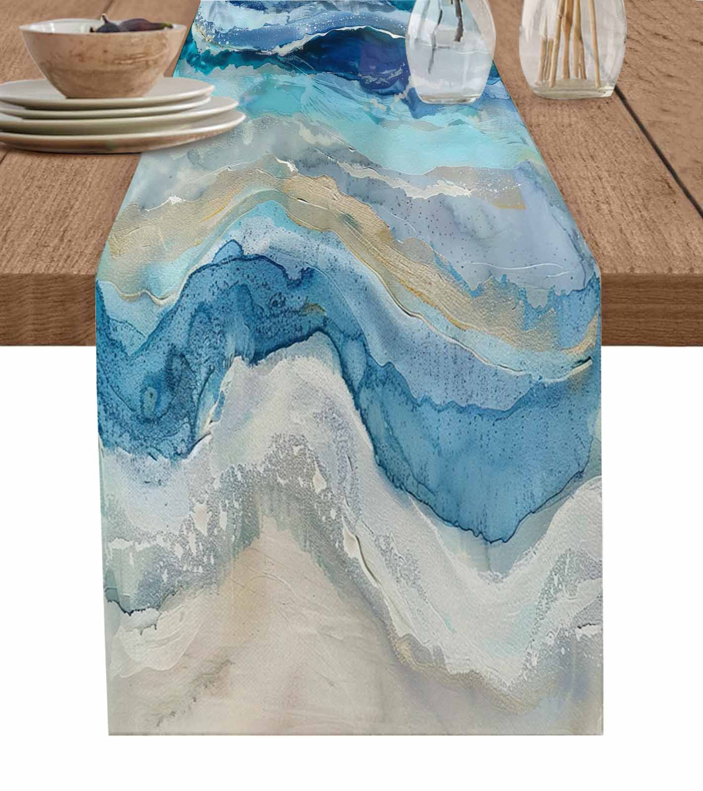 Ocean Waves Beach Gradient Abstract Blue Table Runner Home Wedding ...