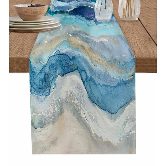 Ocean Waves Beach Gradient Abstract Blue Table Runner ration Home r ...