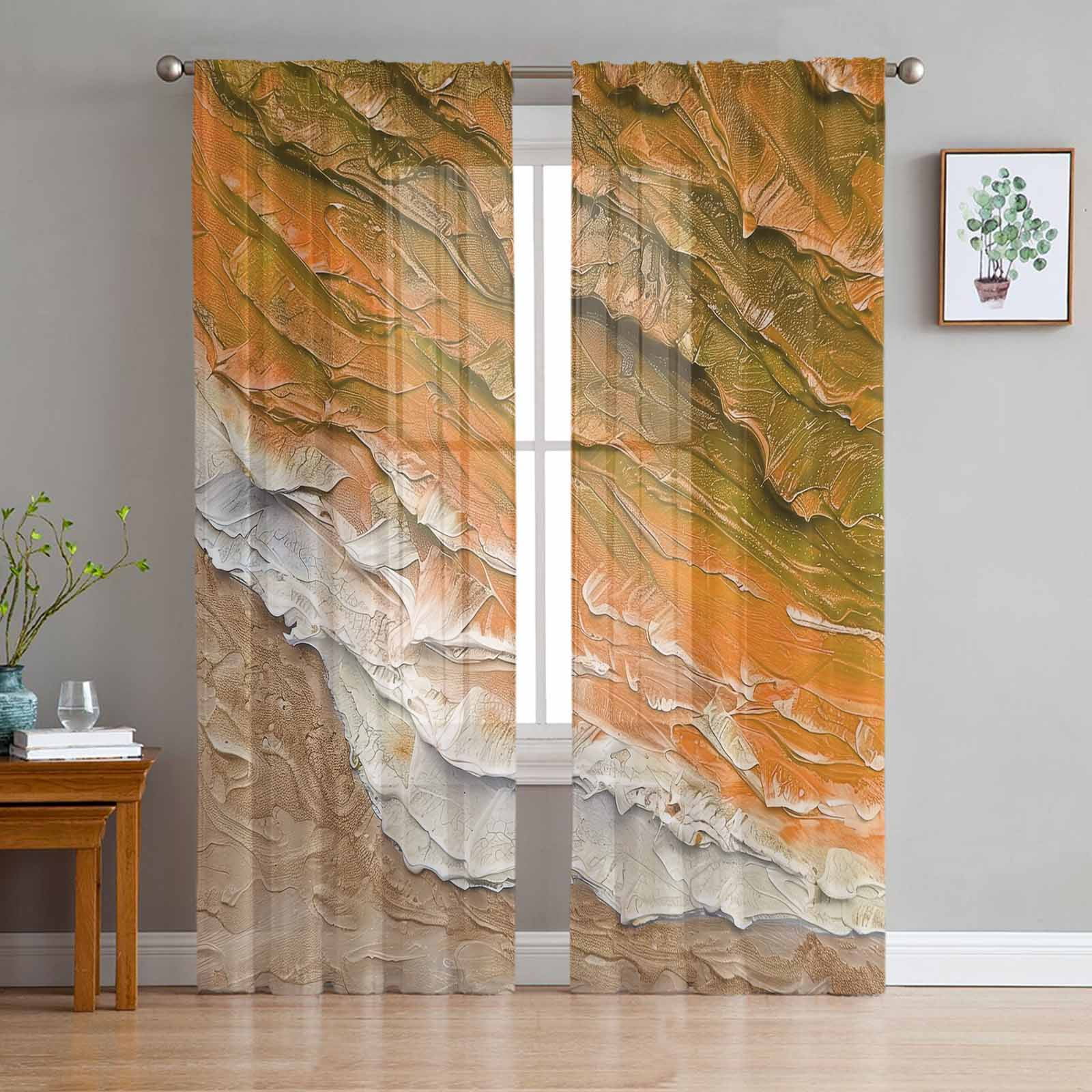 Ocean Waves Beach Orange Wave Gradient Oil Painting Sheer Curtain ...