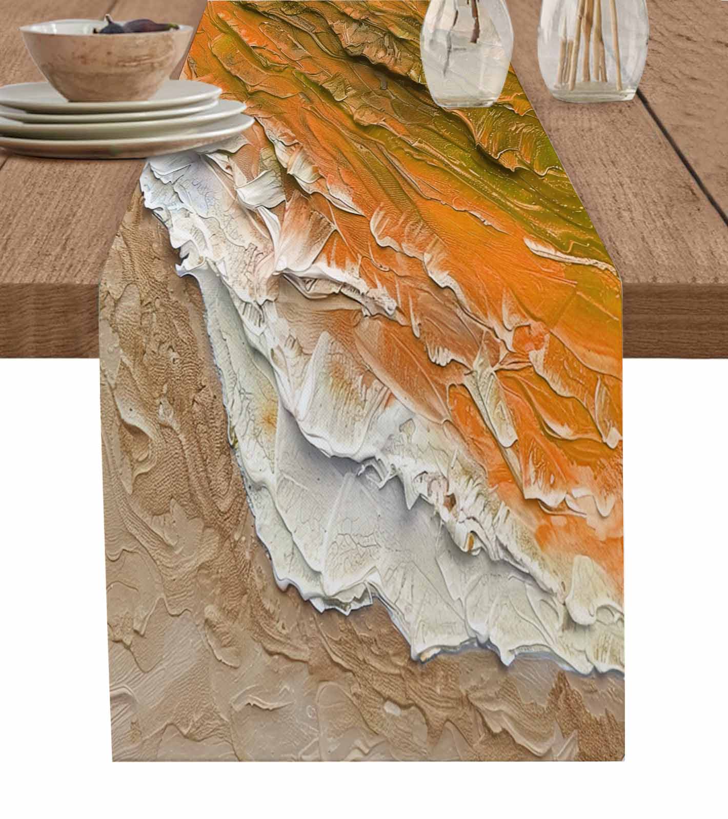 Ocean Waves Beach Orange Wave Gradient Oil Painting Table Runner ration ...