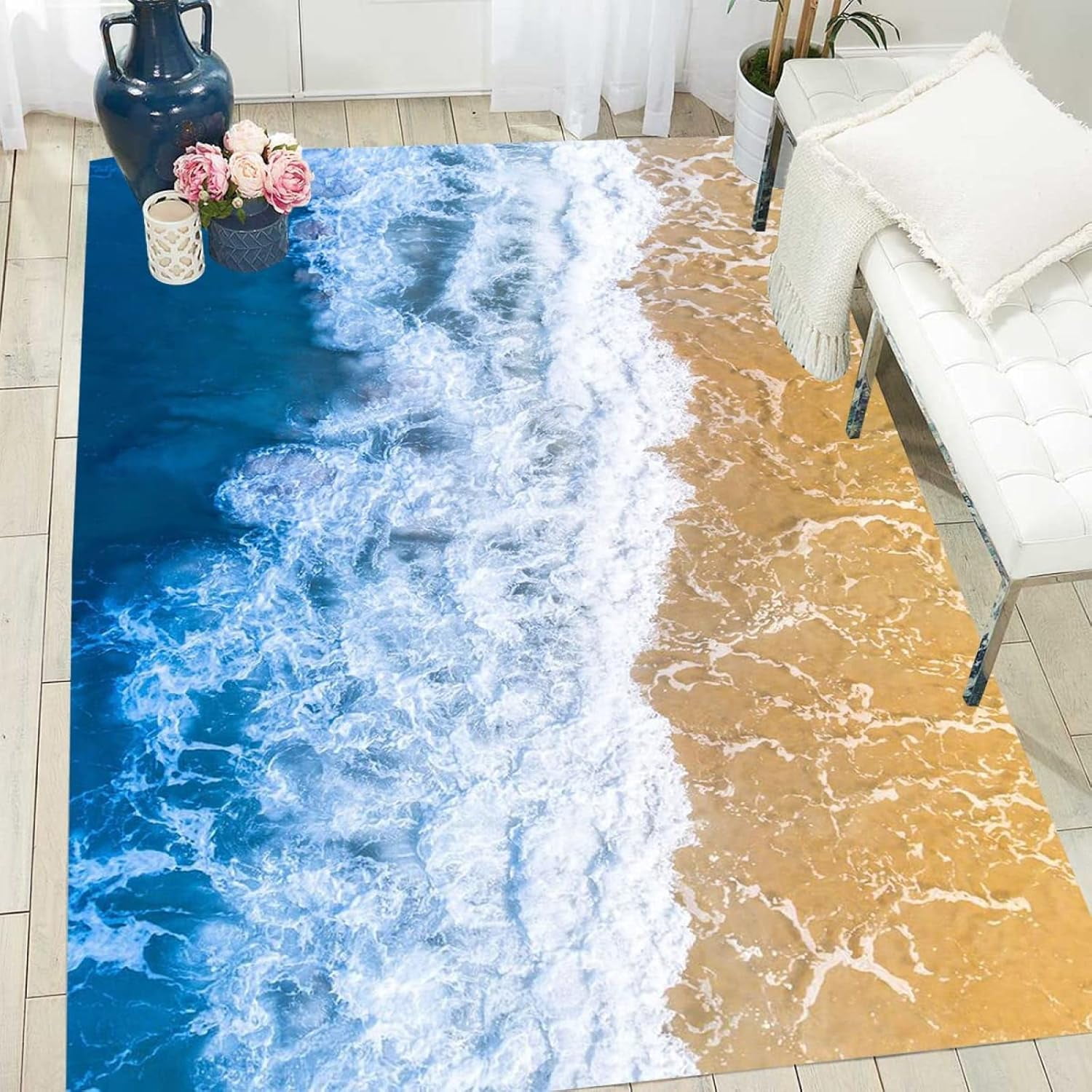 Ocean Waves Beach Theme Area Rugs, 3D Vision Kids Rug, Non-Slip Easy to ...