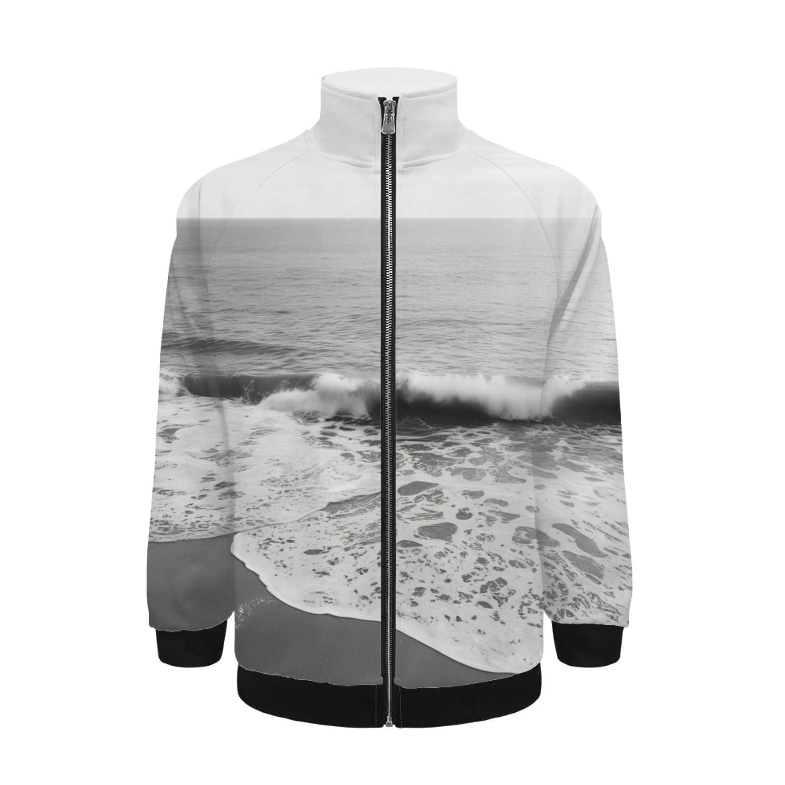 Ocean Waves Black White Art Jacket Men's Street Cool Long Sleeves Coat Personality Tops ...