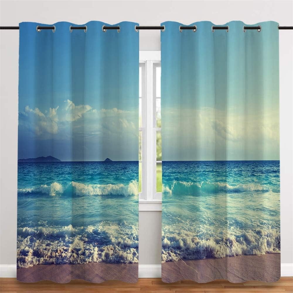Ocean Waves Blackout Curtain, Beach Seaside Window Curtain For Bedroom ...