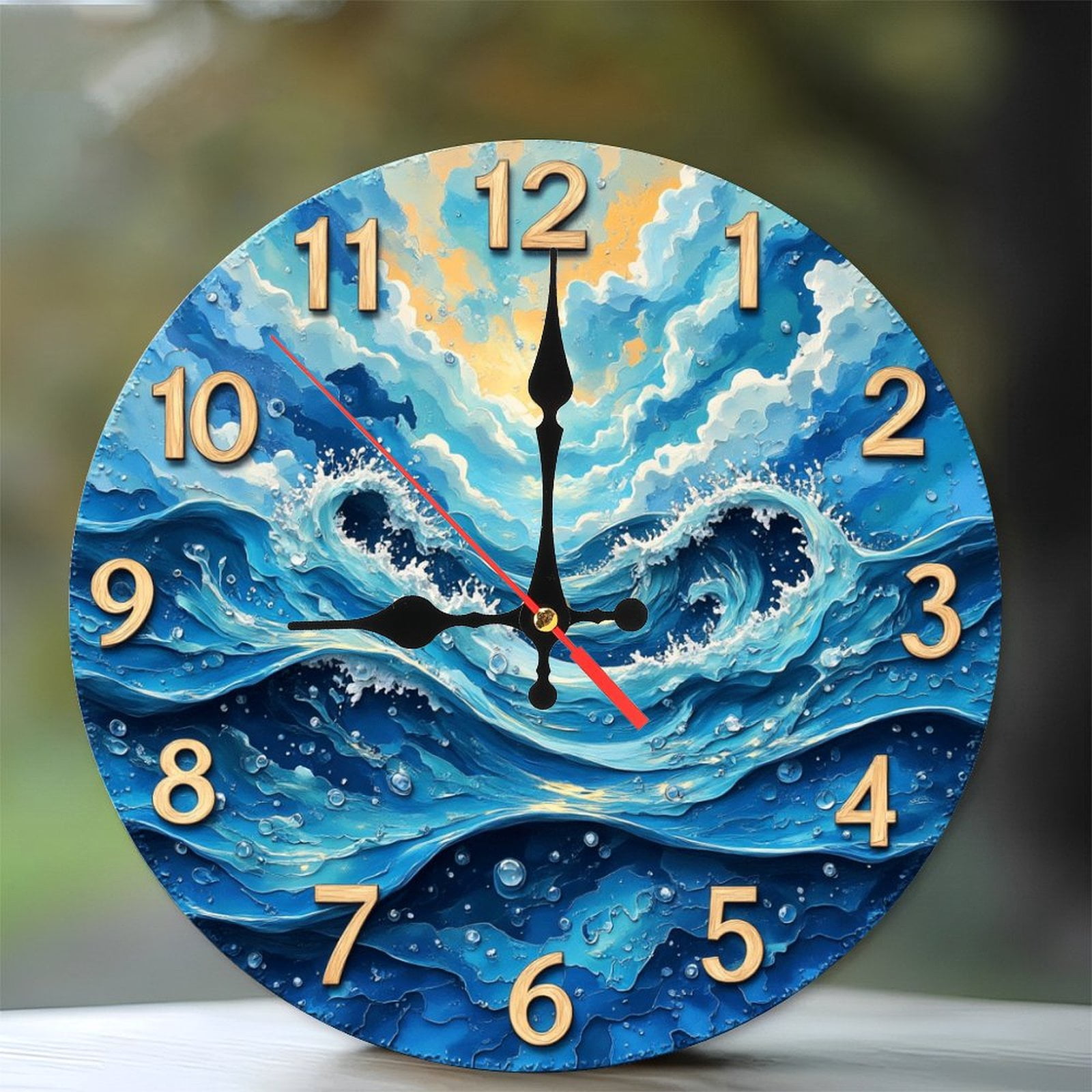 Ocean Waves Wall Clock Artistic Home Decor 10-Inch Silent Wooden Wall ...