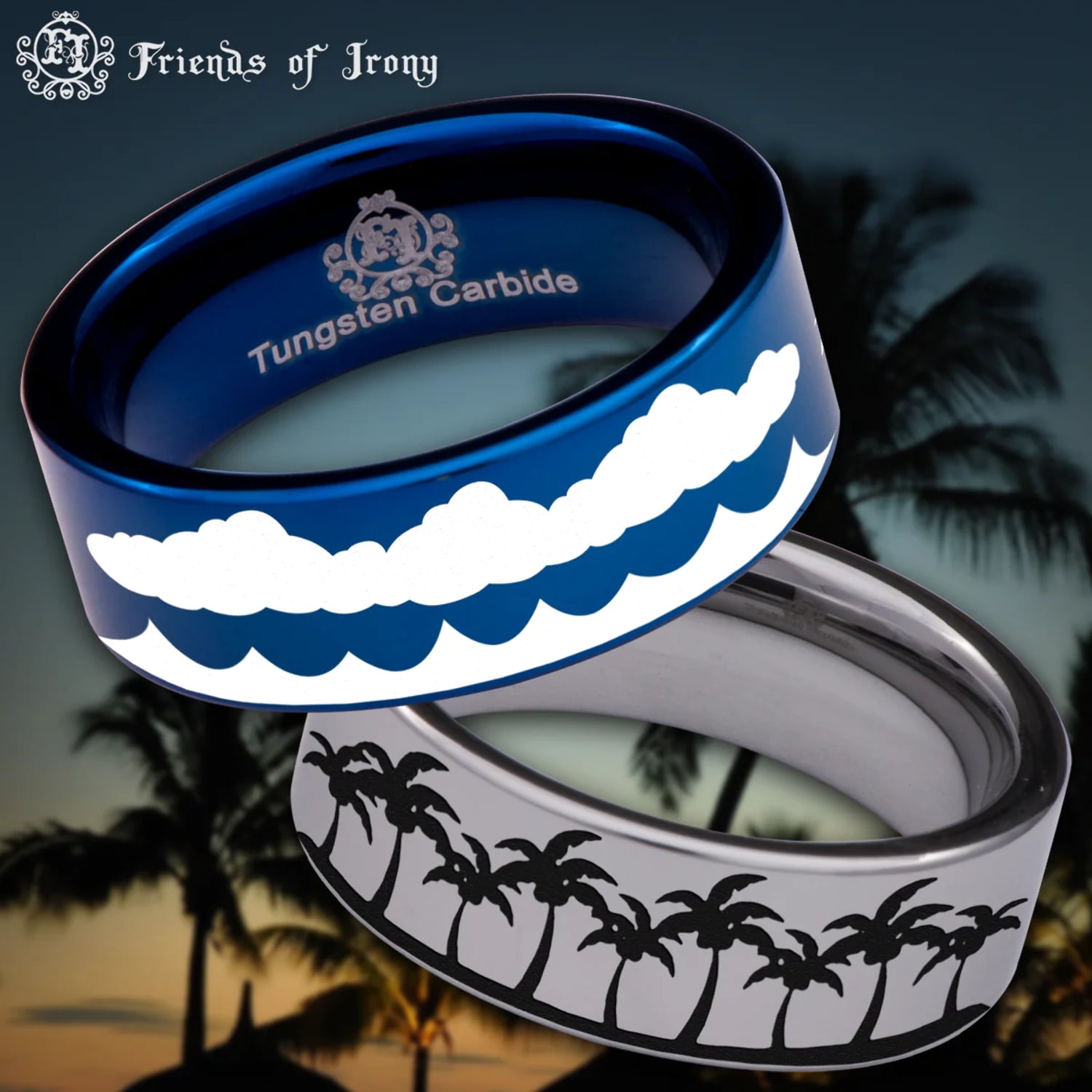 Ocean Waves Clouds and Trees Scenery Tungsten Carbide Ring - Walmart.com