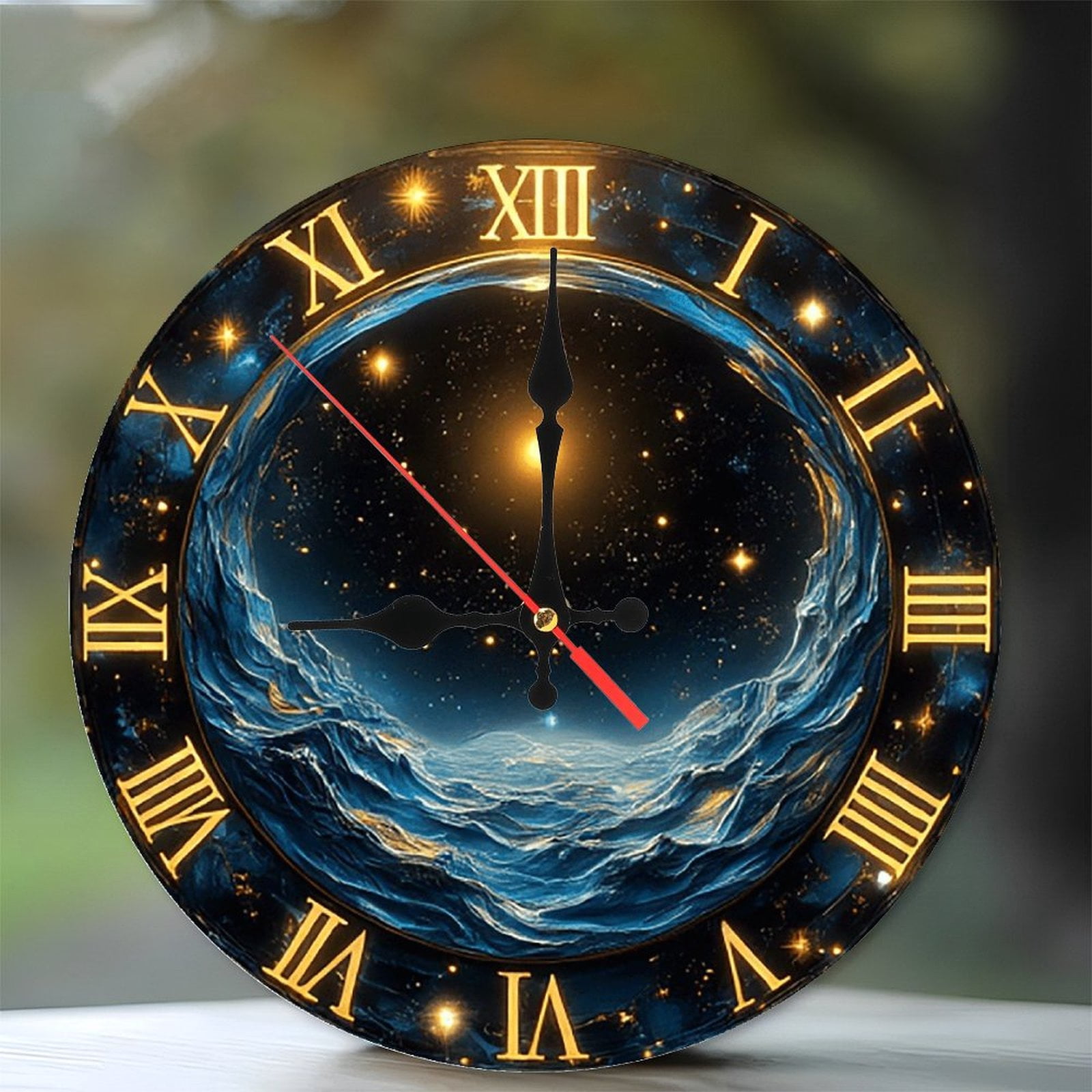 Ocean Waves Cosmic Clock Roman Numerals Wall Decor 10-Inch Silent ...