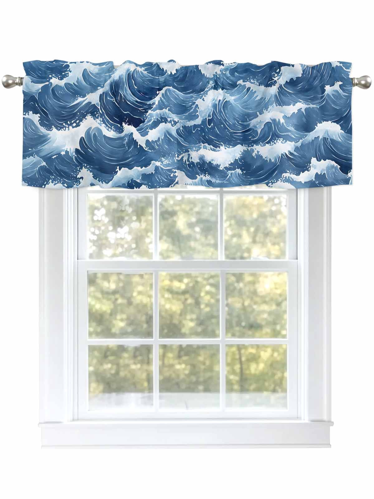 Ocean Waves Curtain Valances for Windows, Summer Beach Coastal Nautical ...