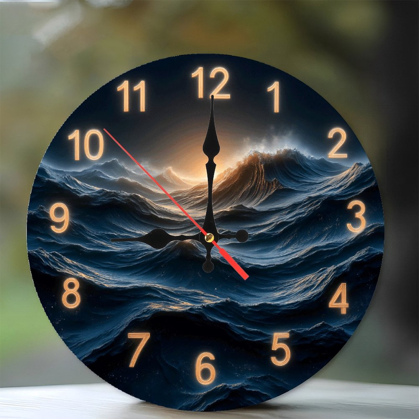 Ocean Waves Decorative Wall Clock Unique Design_2 10-Inch Silent Wooden ...