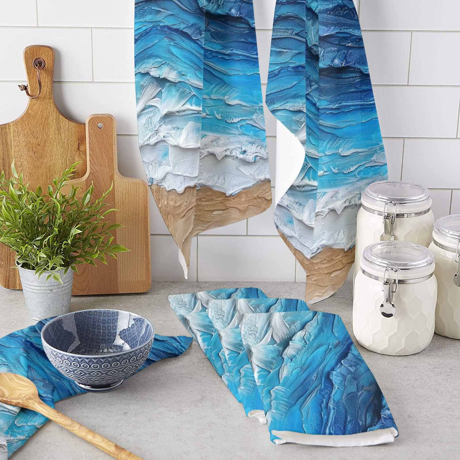 Ocean Waves Gradient Oil Painting Microfiber Towel Absorbent Kitchen ...