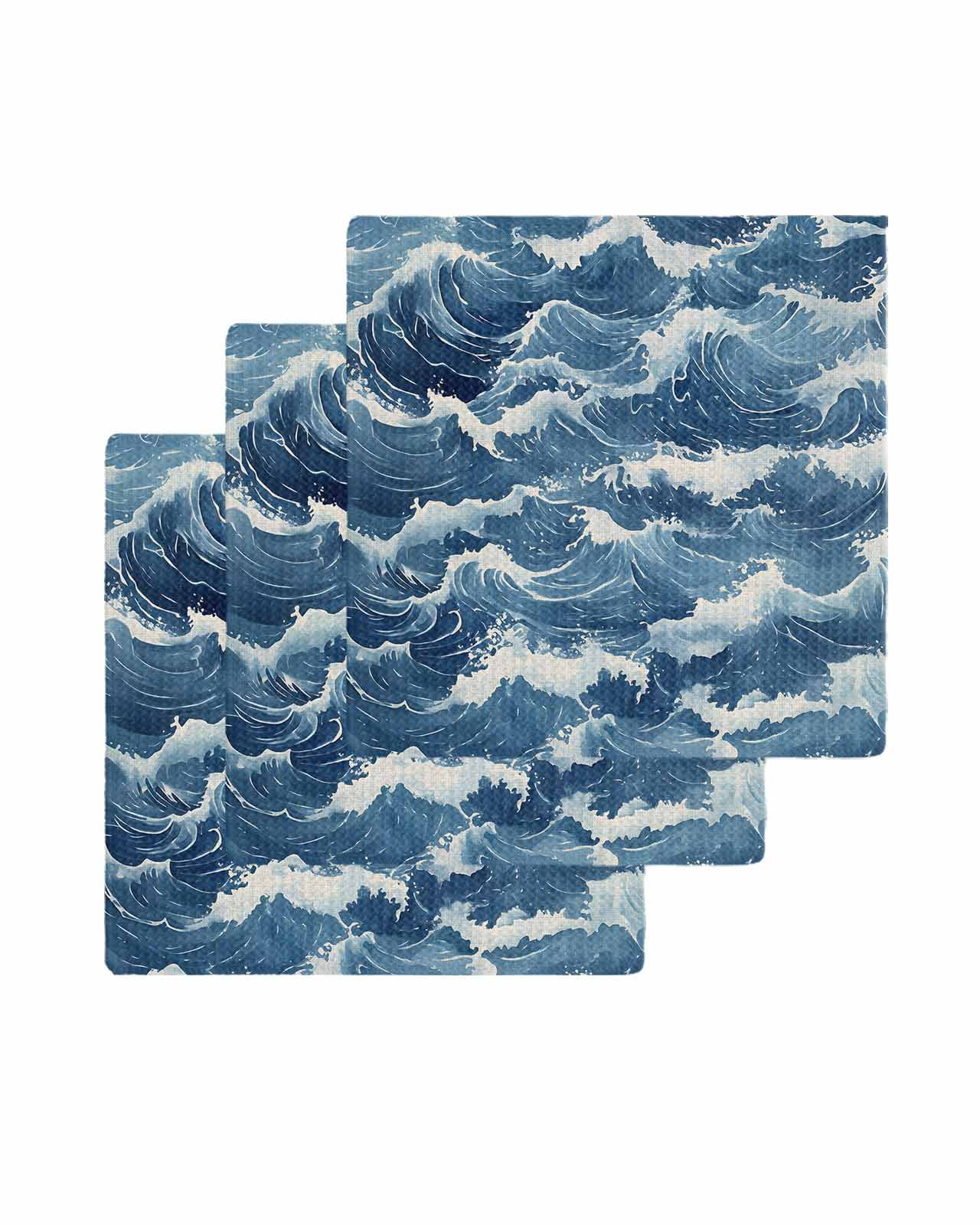 Ocean Waves Kitchen Dish Towels for Drying Dishes Set of 3, Summer Beach Coastal Nautical Burlap ...