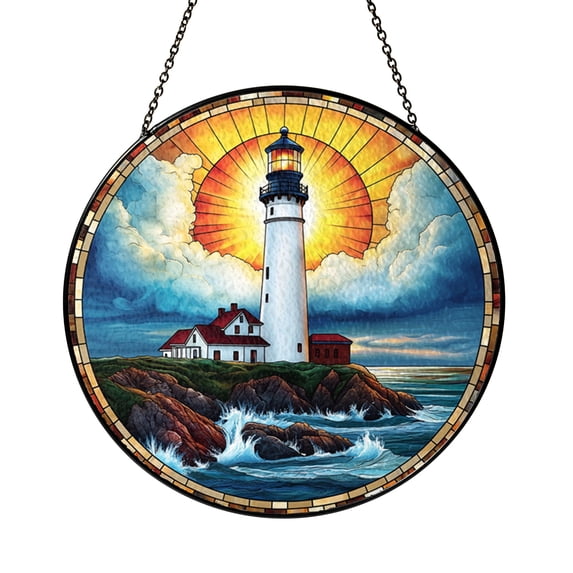Ocean Waves Lighthouse Stained Glass Style Window Suncatcher - Walmart.com