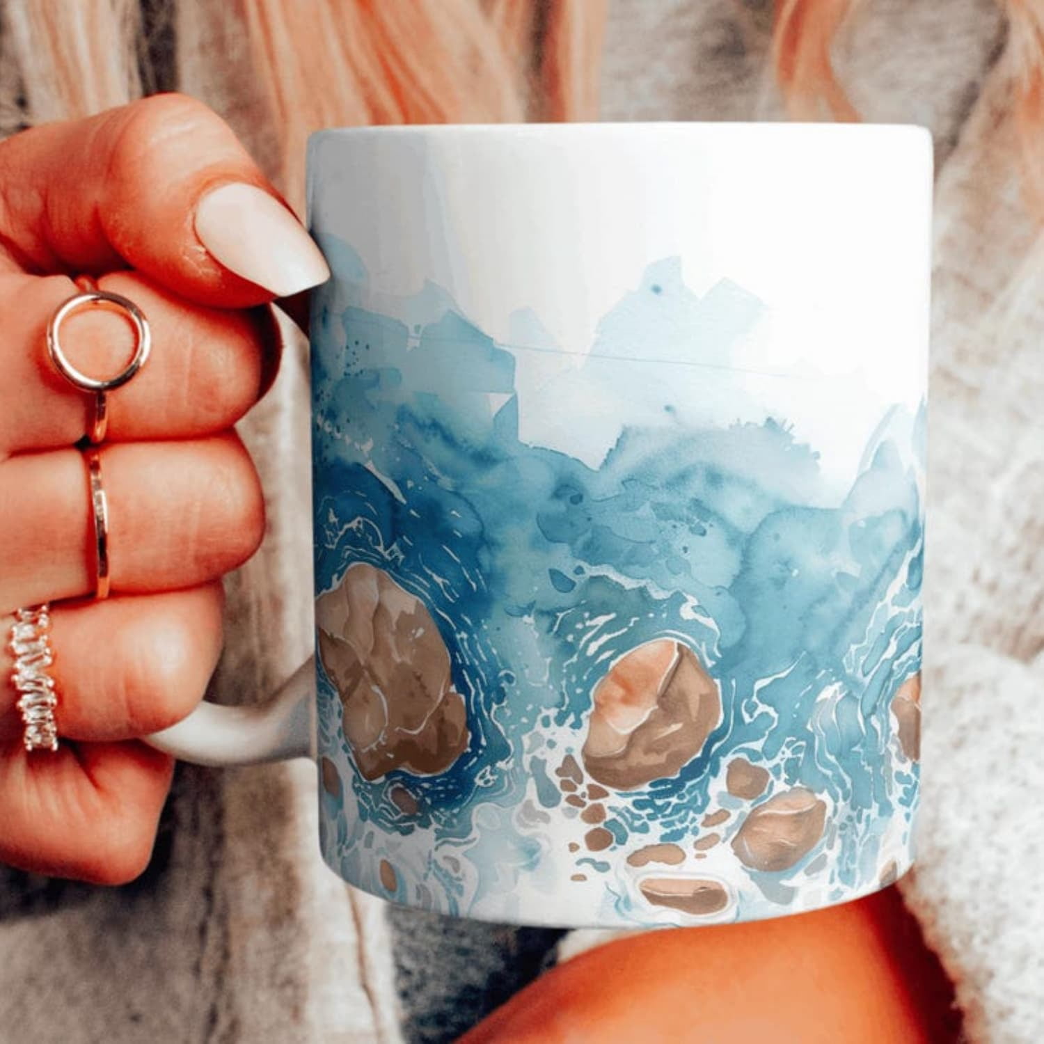 Ocean Waves Nautil Ceramic Mug, Ocean Themed Coffee Cup, Ocean Lover ...