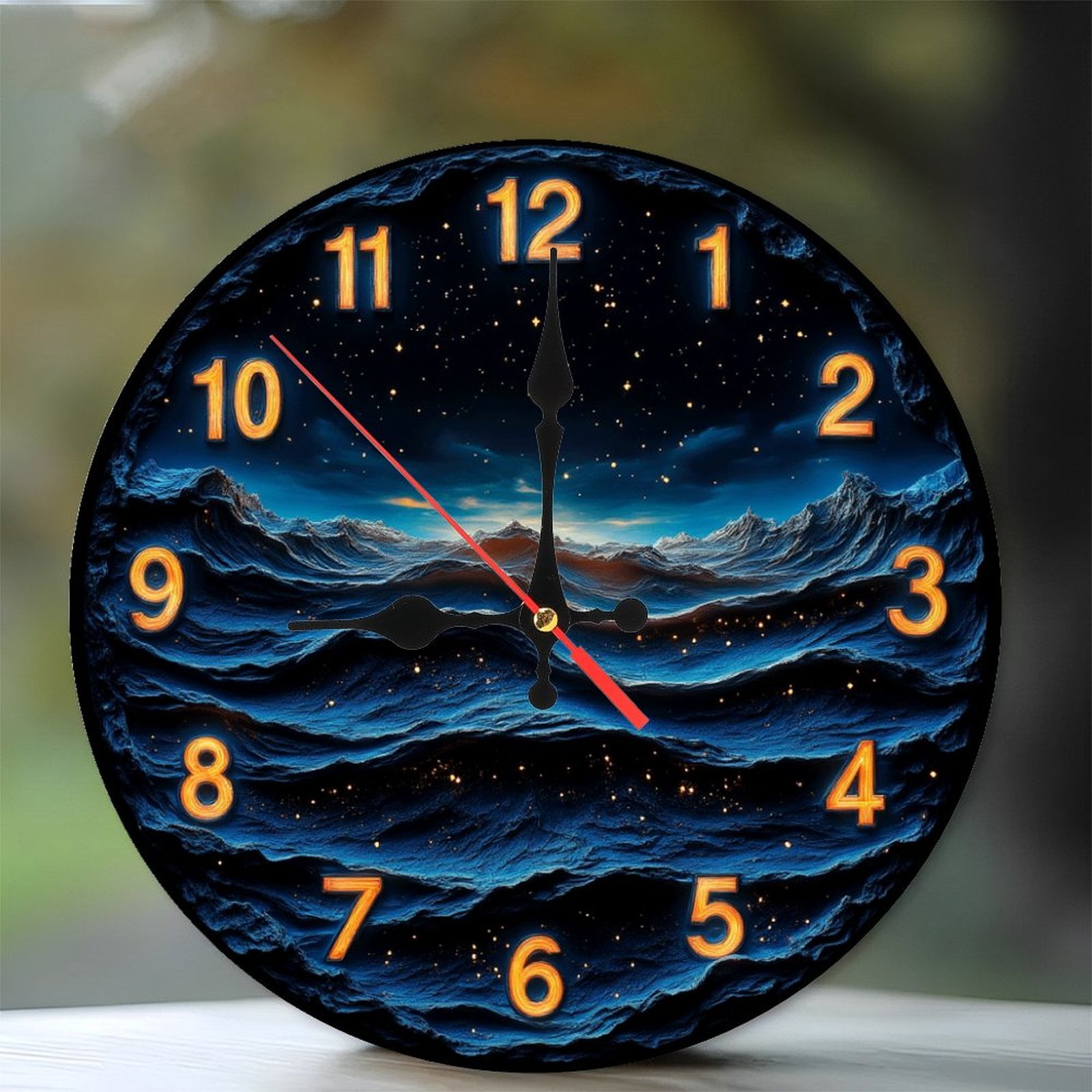 Ocean Waves Night Sky Clock Wall Art Decor 10-Inch Silent Wooden Wall ...