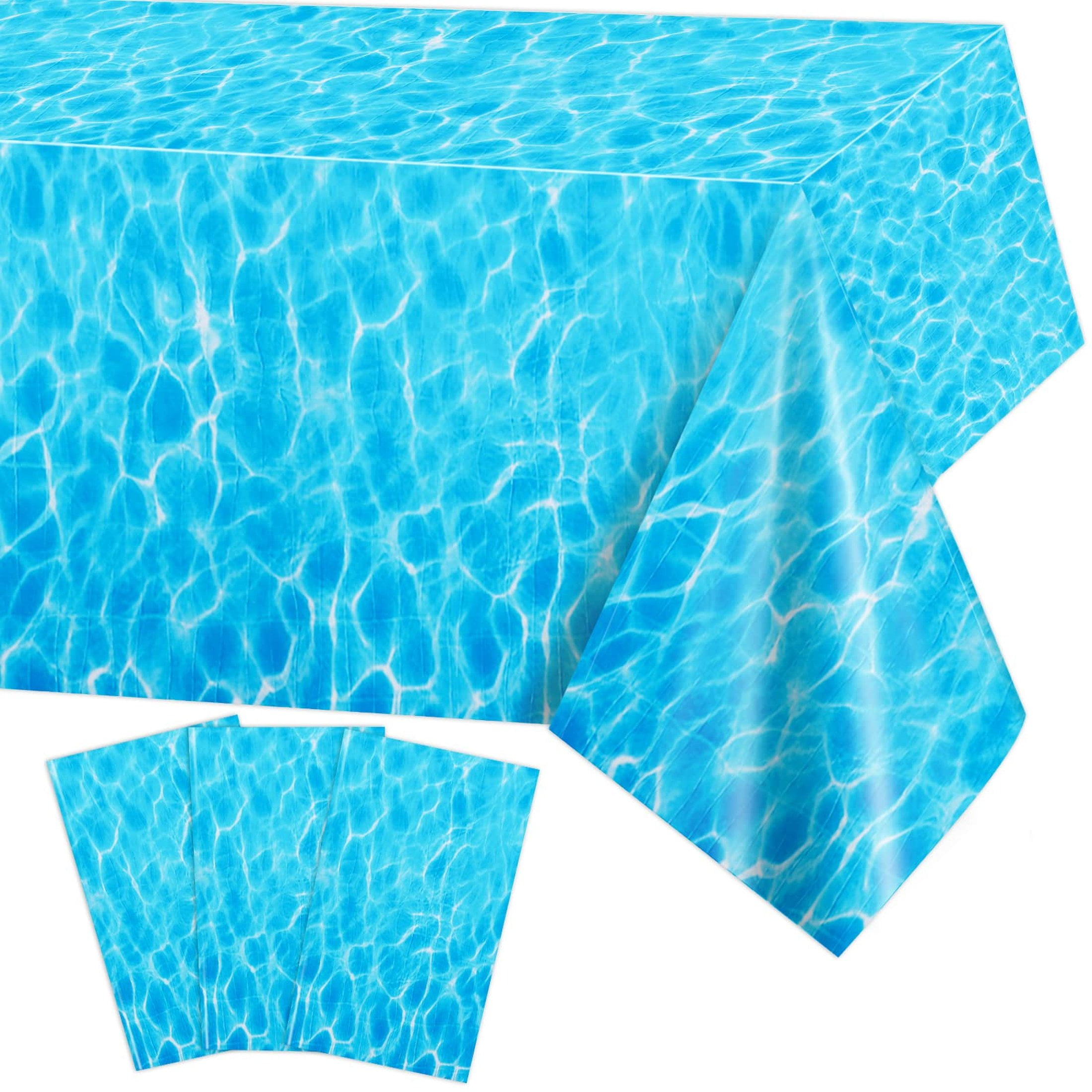 Ocean Waves Party Table Cover - Blue Plastic Tablecloth Set for Under ...