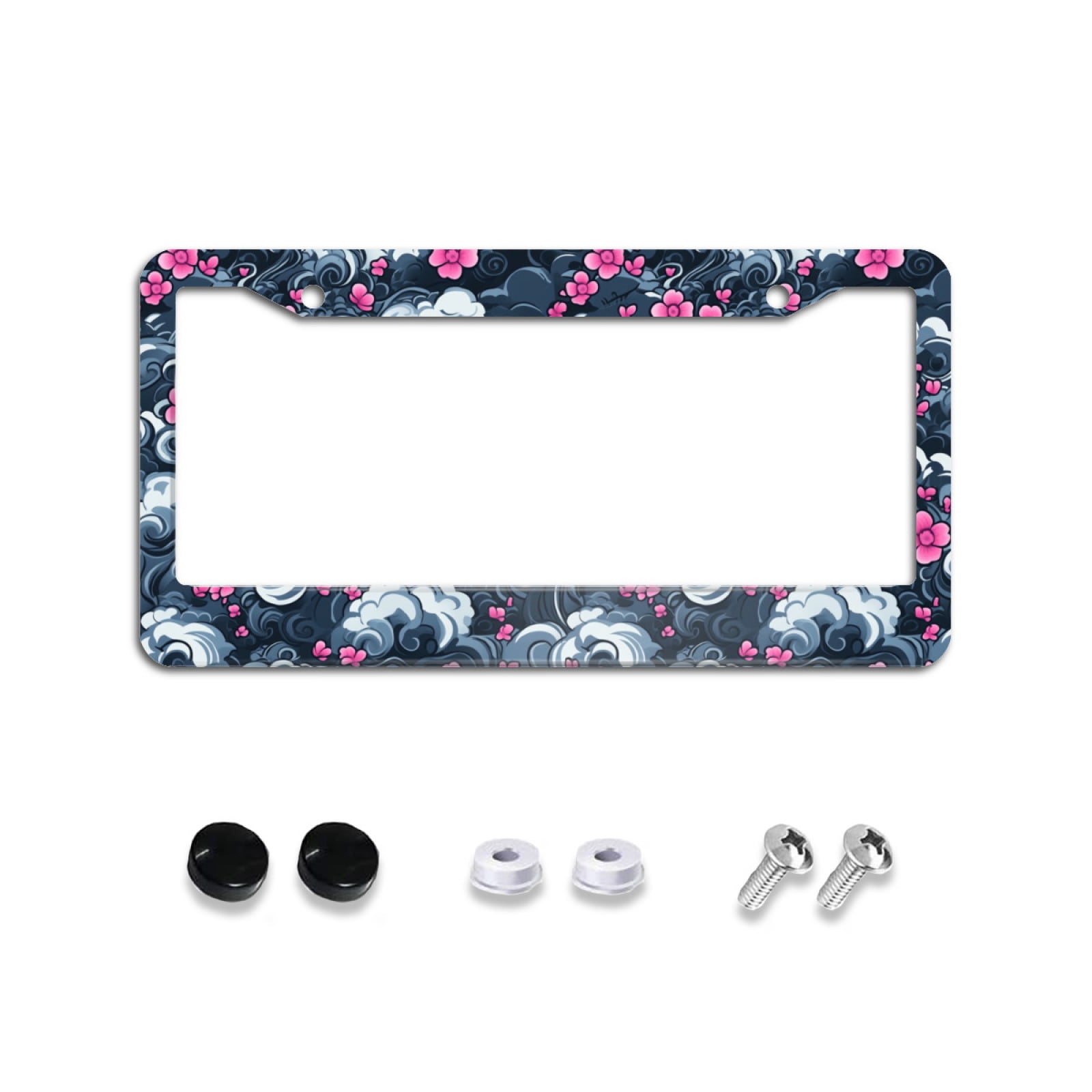 Ocean Waves and Pink Cherry Blossom License Plate Frames for Women Men ...