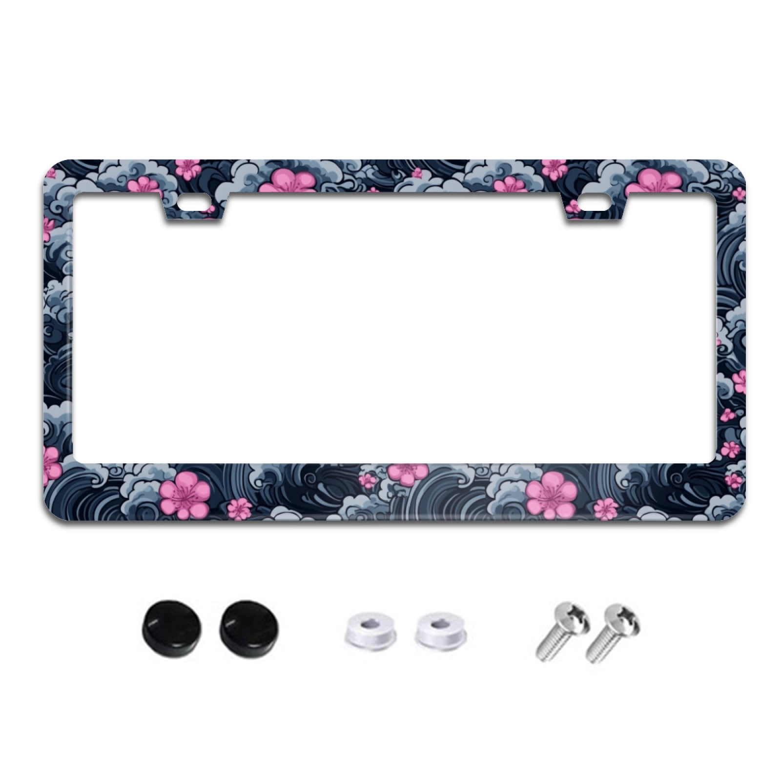 Ocean Waves and Pink Cherry Blossom License Plate Frames for Women Men ...