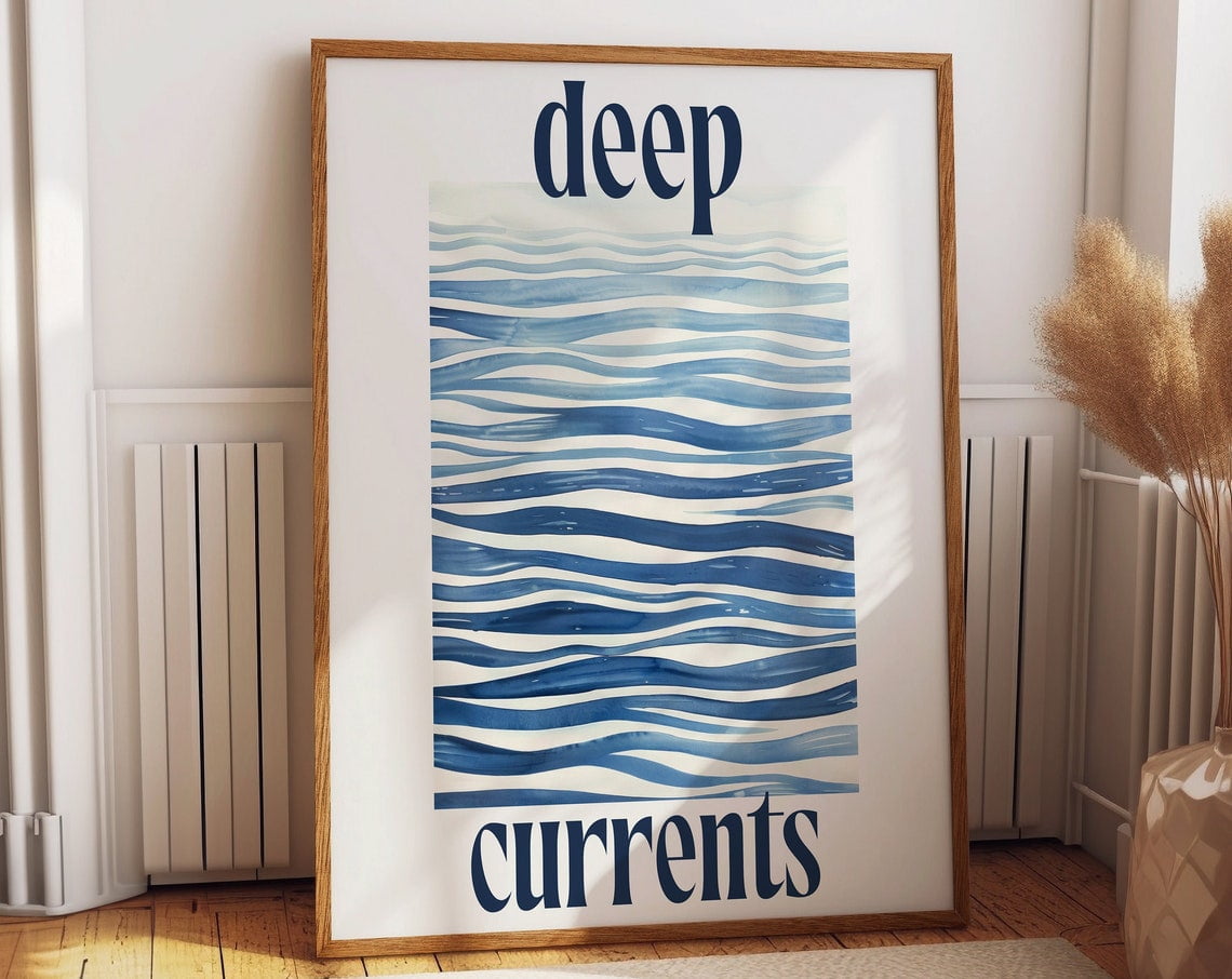Ocean Waves Print – Modern Blue Watercolor - Deep Currents Poster – Abstract Sea Art Wall Art ...