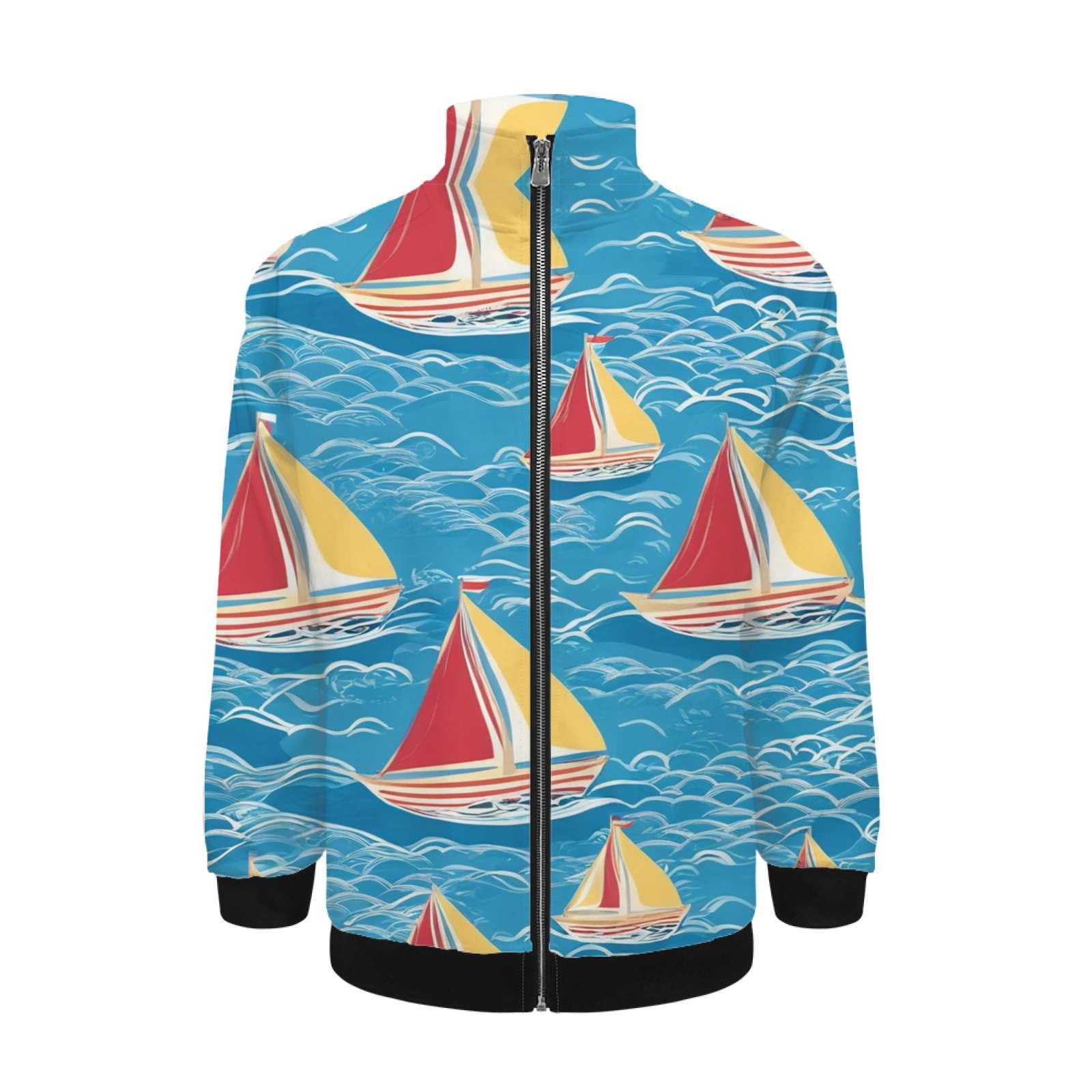 Ocean Waves Sailboats Pattern Jacket Men's Street Cool Long Sleeves ...