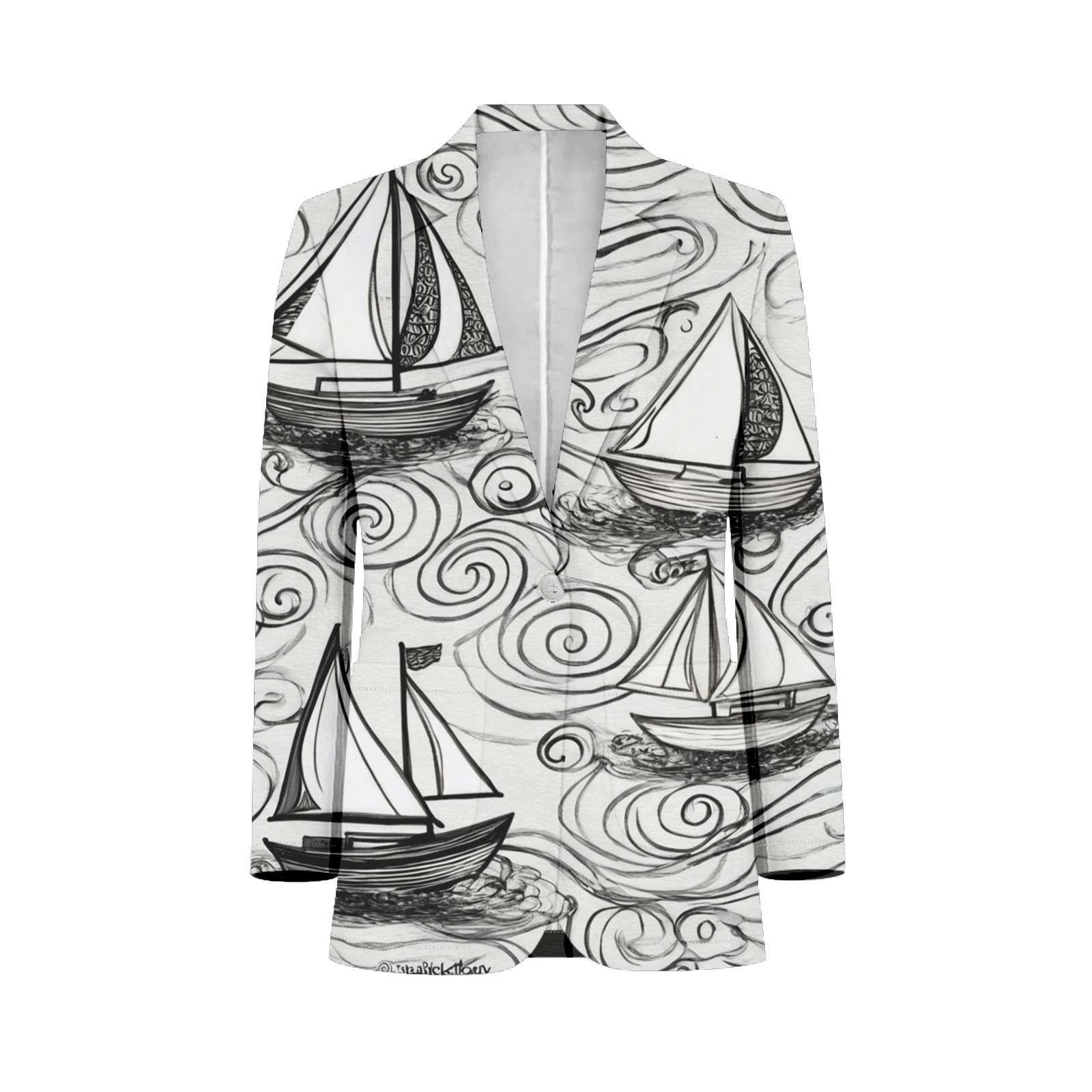 Ocean Waves Sailboats Pattern Mens Suits Shawl Collar Slim Fit Suit ...