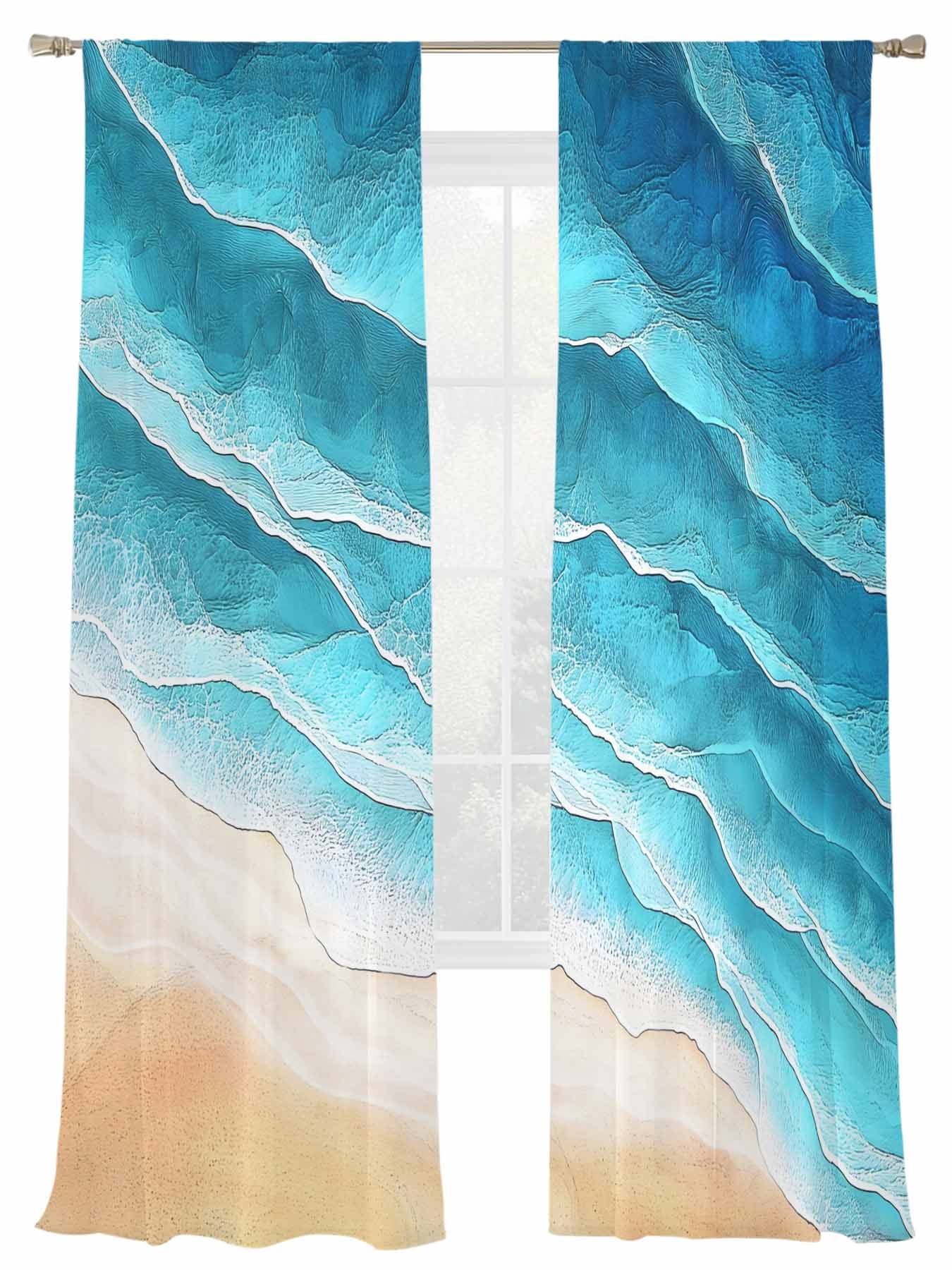 Ocean Waves Sheer Curtains 108 Inch Long 2 Panels, Abstract Gradient ...