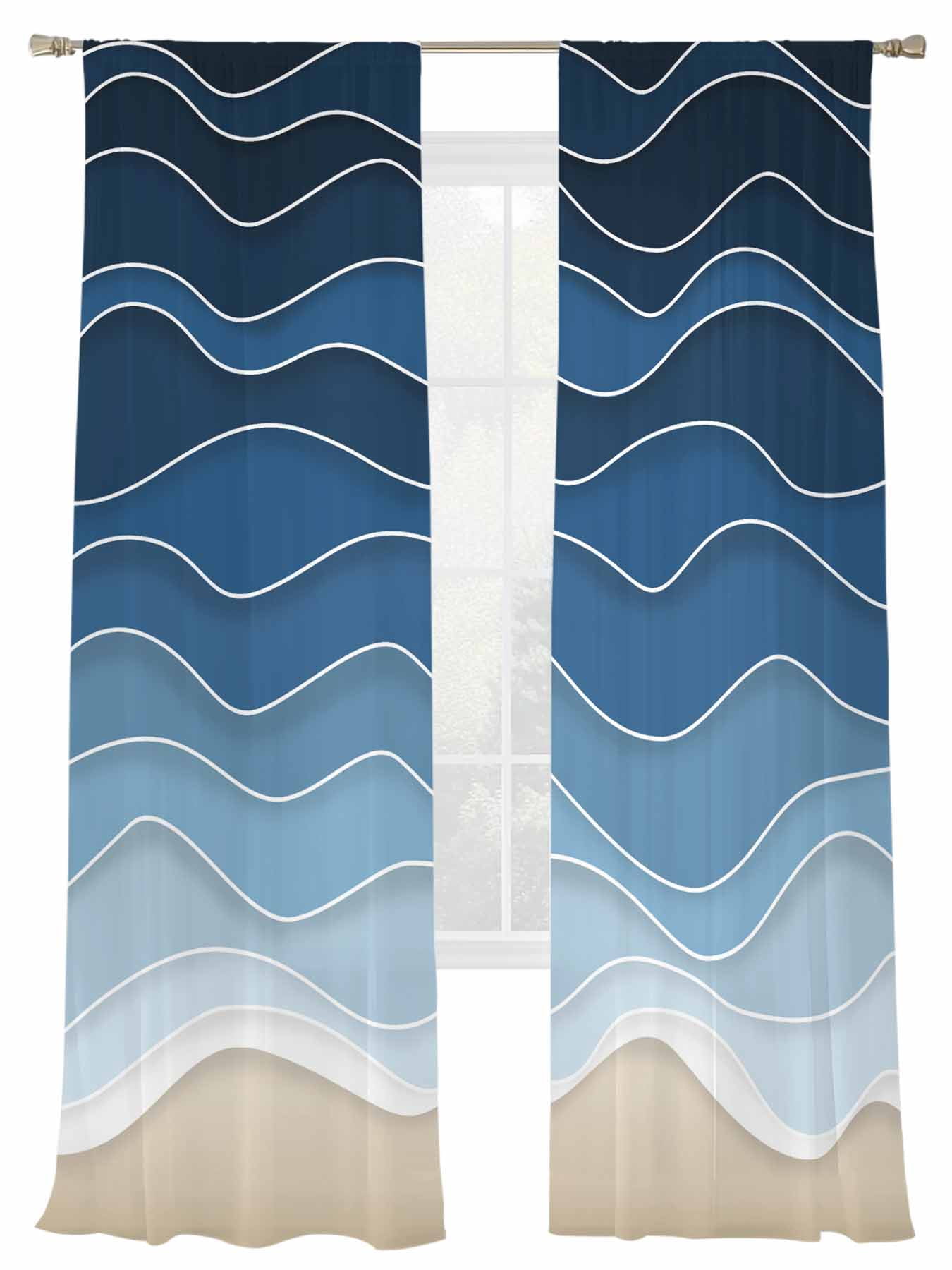 Ocean Waves Sheer Curtains 2 Panels Set Abstract Spray Beach Sheer ...