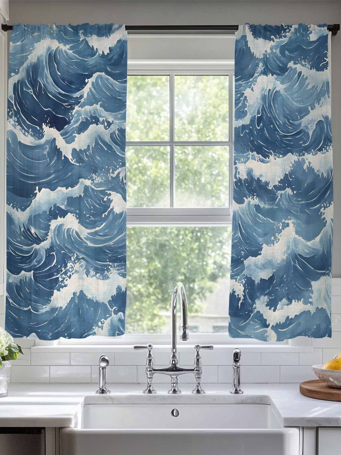 Ocean Waves Sheer Curtains for Living Room Bedroom Summer Beach Coastal ...