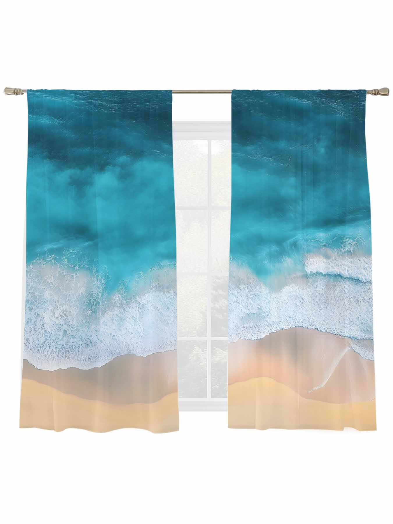 Ocean Waves Sheer Curtains for Living Room Bedroom, Summer Watercolor ...