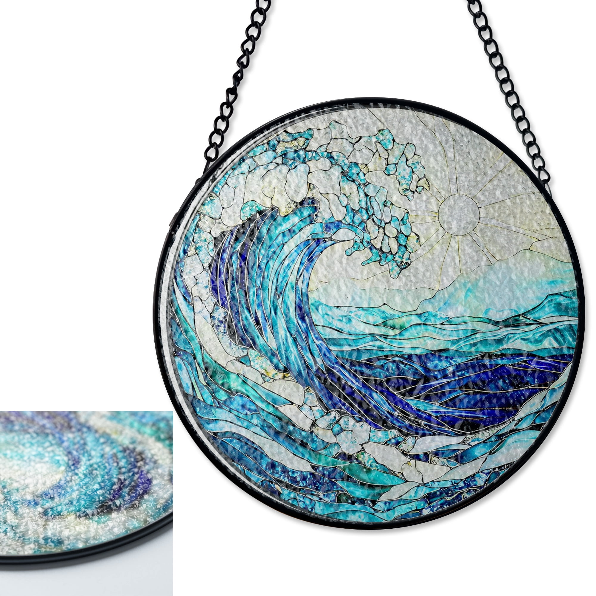 Ocean Waves Stained Glass Suncatcher, Coastal Beach Window Decor ...