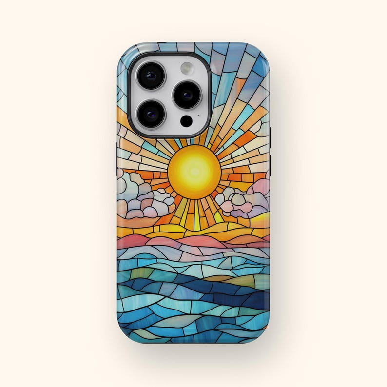 Ocean Waves Stained Glass Sunset Mosaic Beach Theme Phone Case with ...