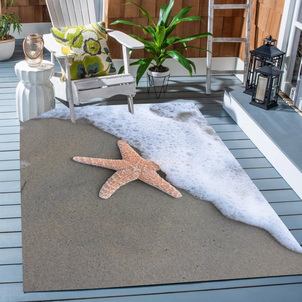 Ocean Waves Starfish Beach Sand 3D Indoor Outdoor Area Rug 3' x 5 ...